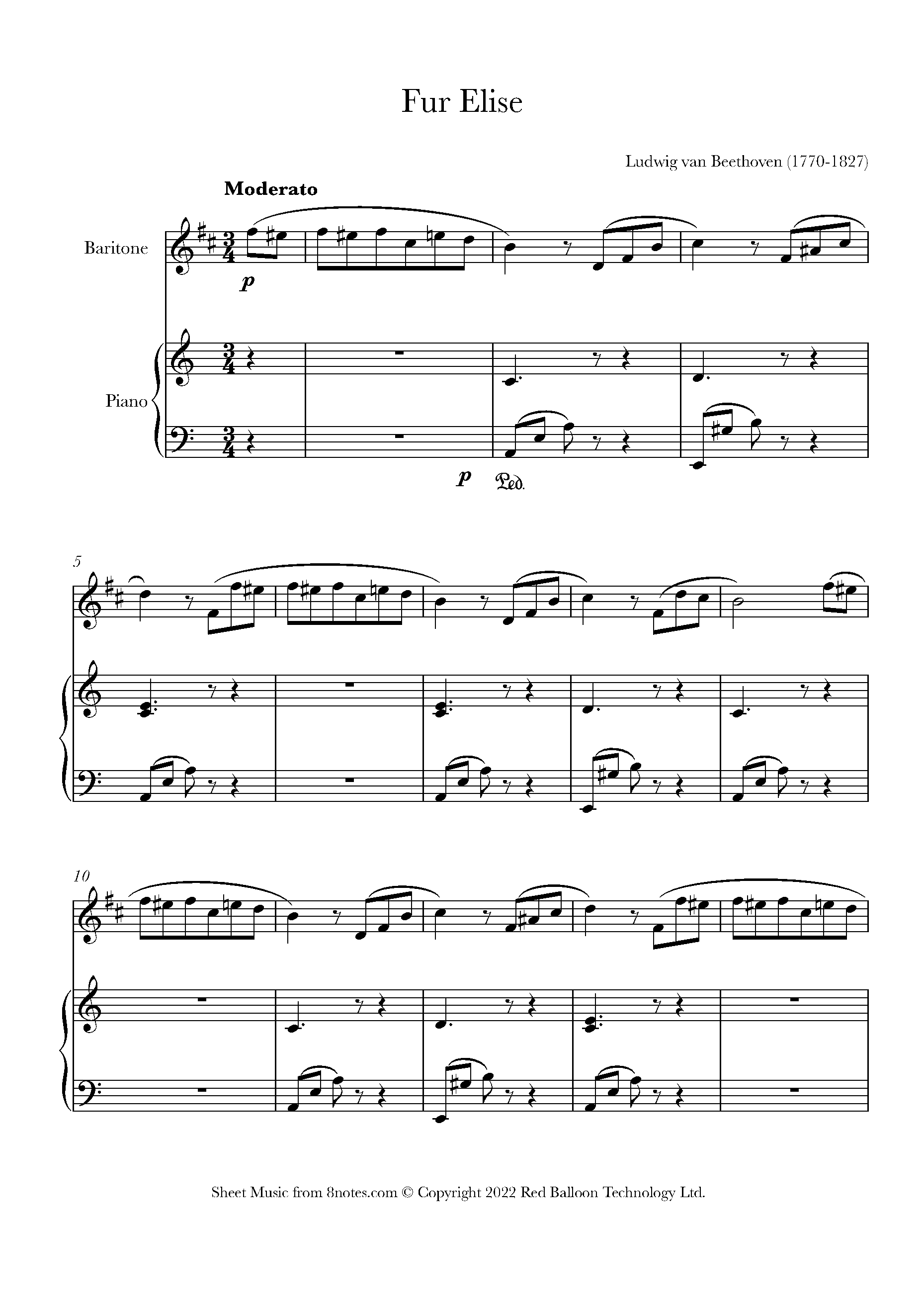 Beethoven - Fur Elise Sheet music for Baritone Horn - 8notes.com