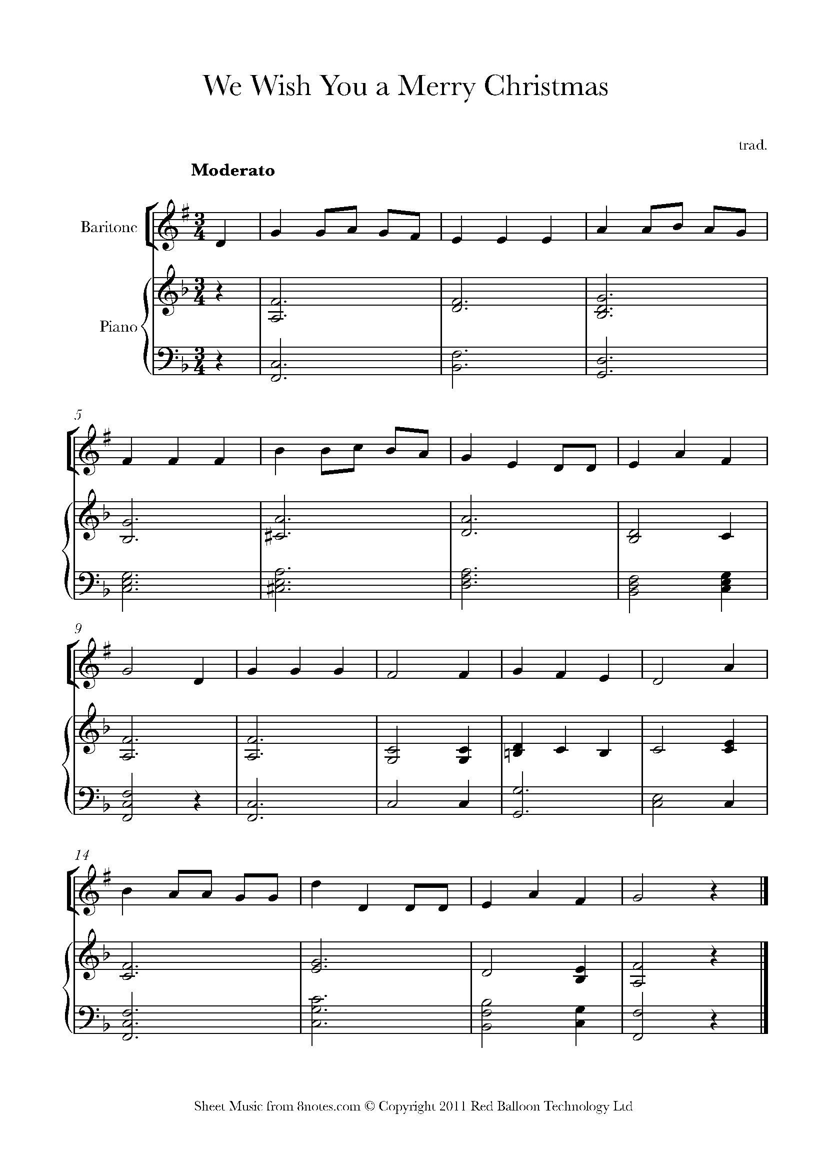 We Wish You A Merry Christmas Sheet Music For Baritone Horn