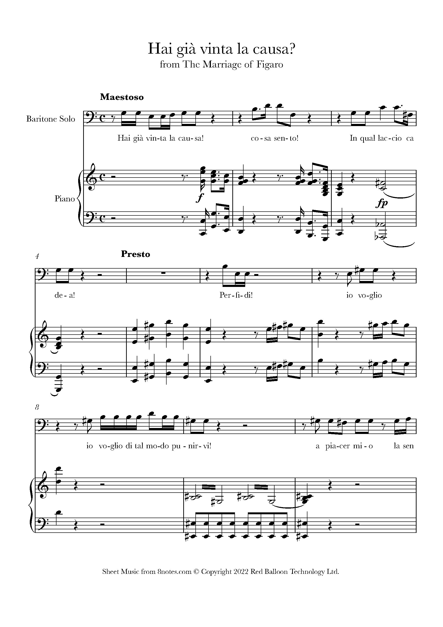 Mozart - Hai gia vinta la causa? (The Marriage of Figaro) Sheet music ...