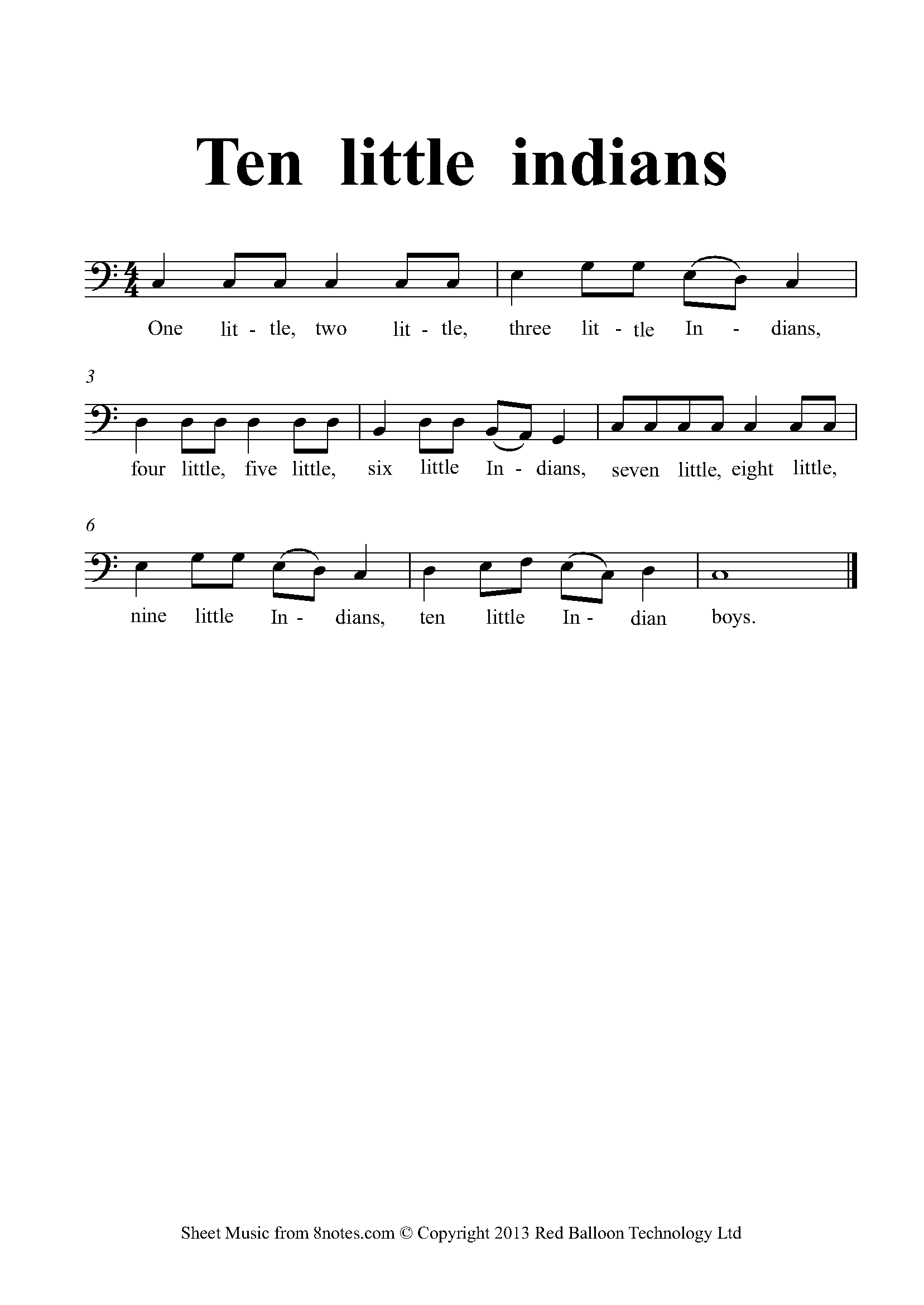 Ten little indians Sheet music for Bassoon - 8notes.com