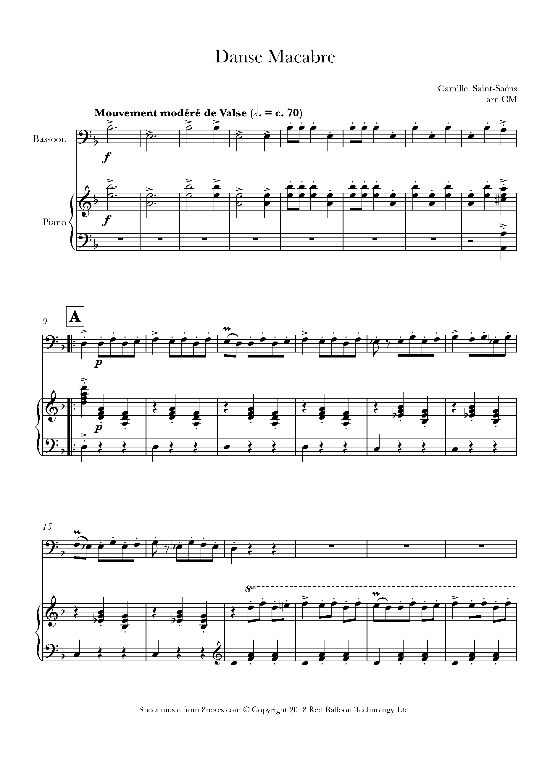Saint-Saëns - Danse Macabre Sheet music for Bassoon - 8notes.com