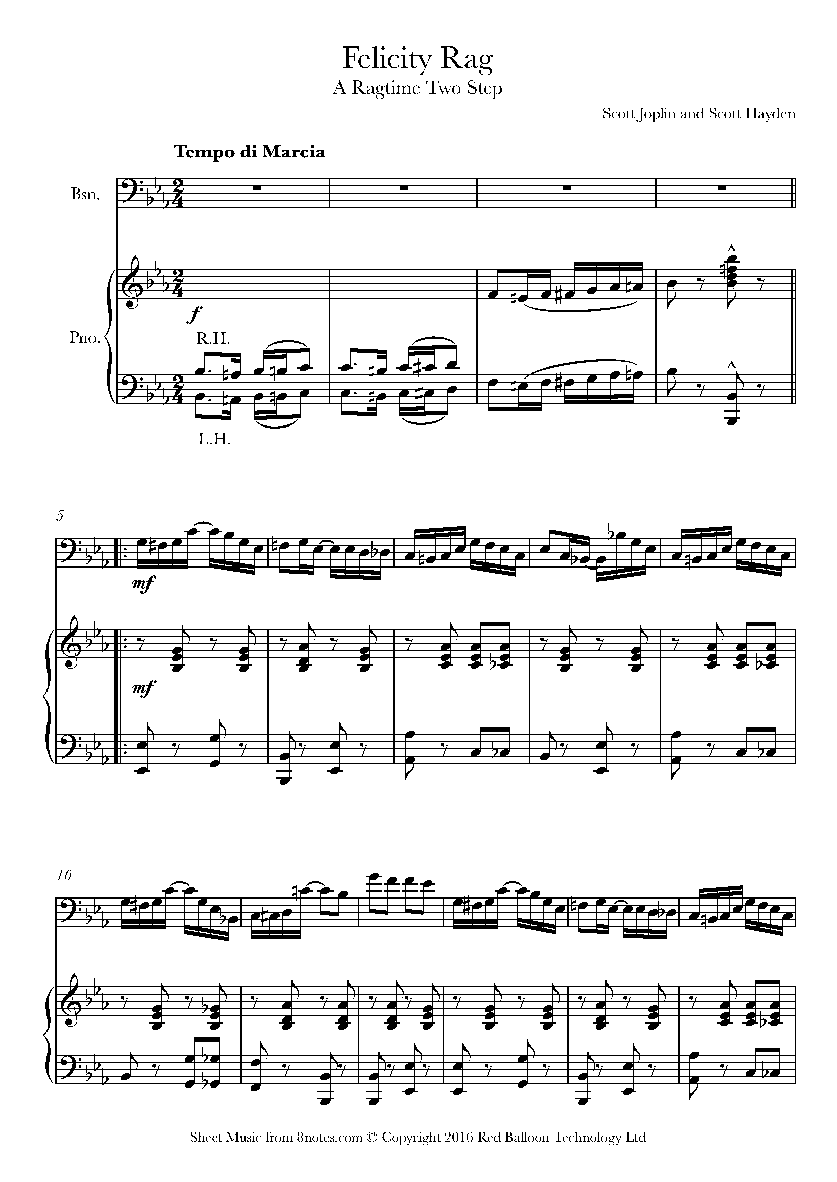 Scott Joplin - Felicity Rag (Scott Hayden) Sheet music for Bassoon ...