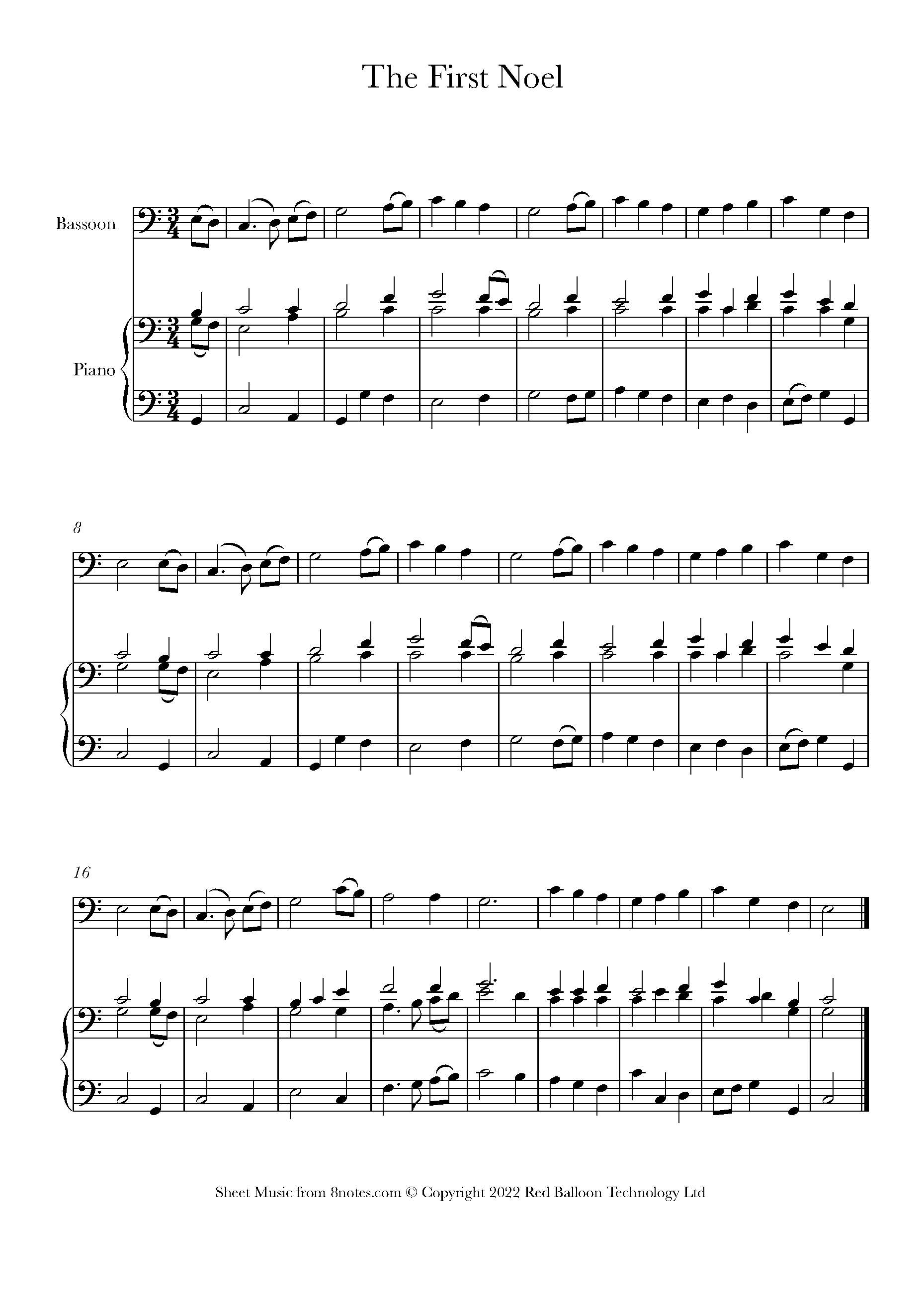 The First Noel Sheet music for Bassoon - 8notes.com
