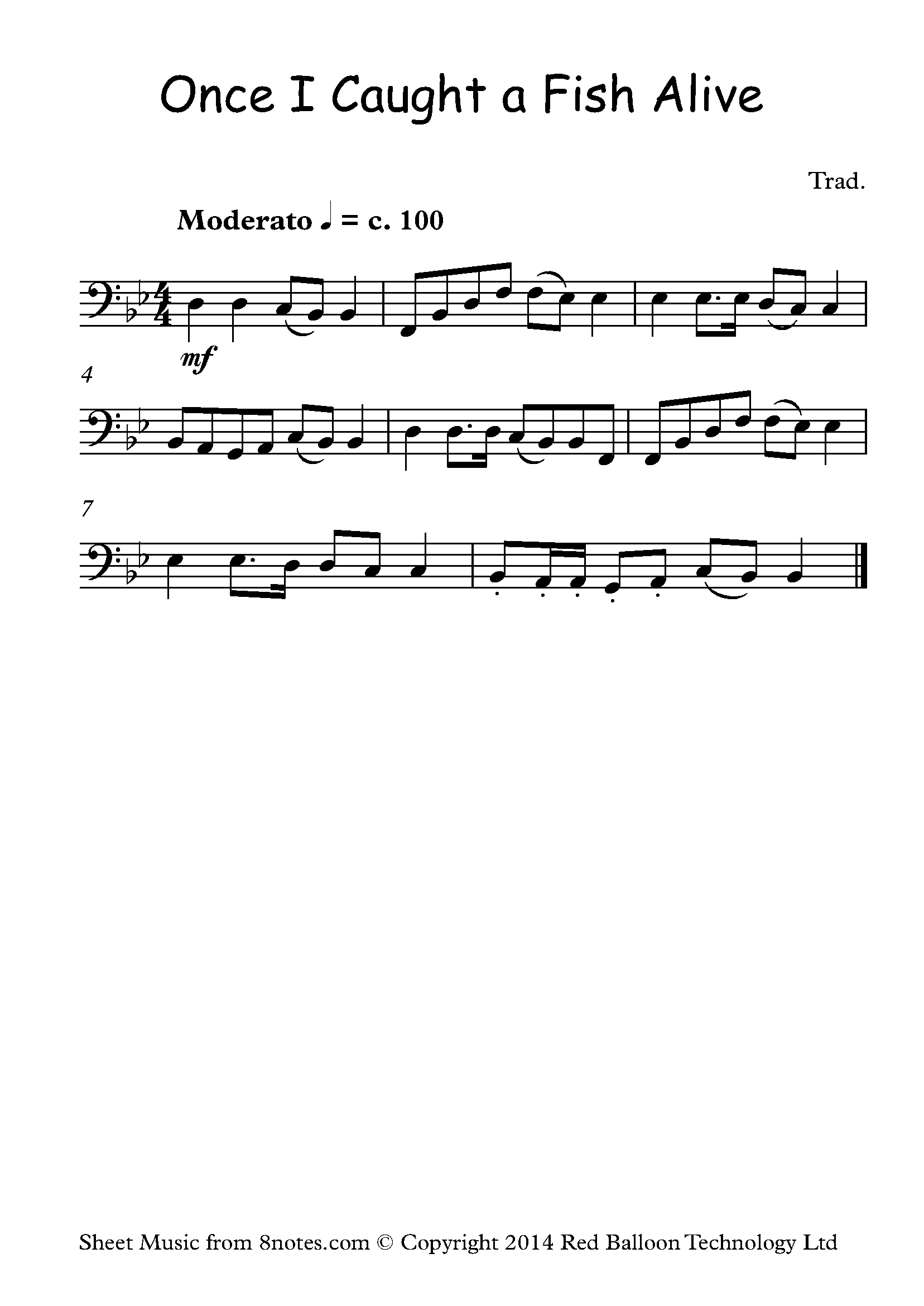 Once I caught a fish alive Sheet music for Bassoon - 8notes.com