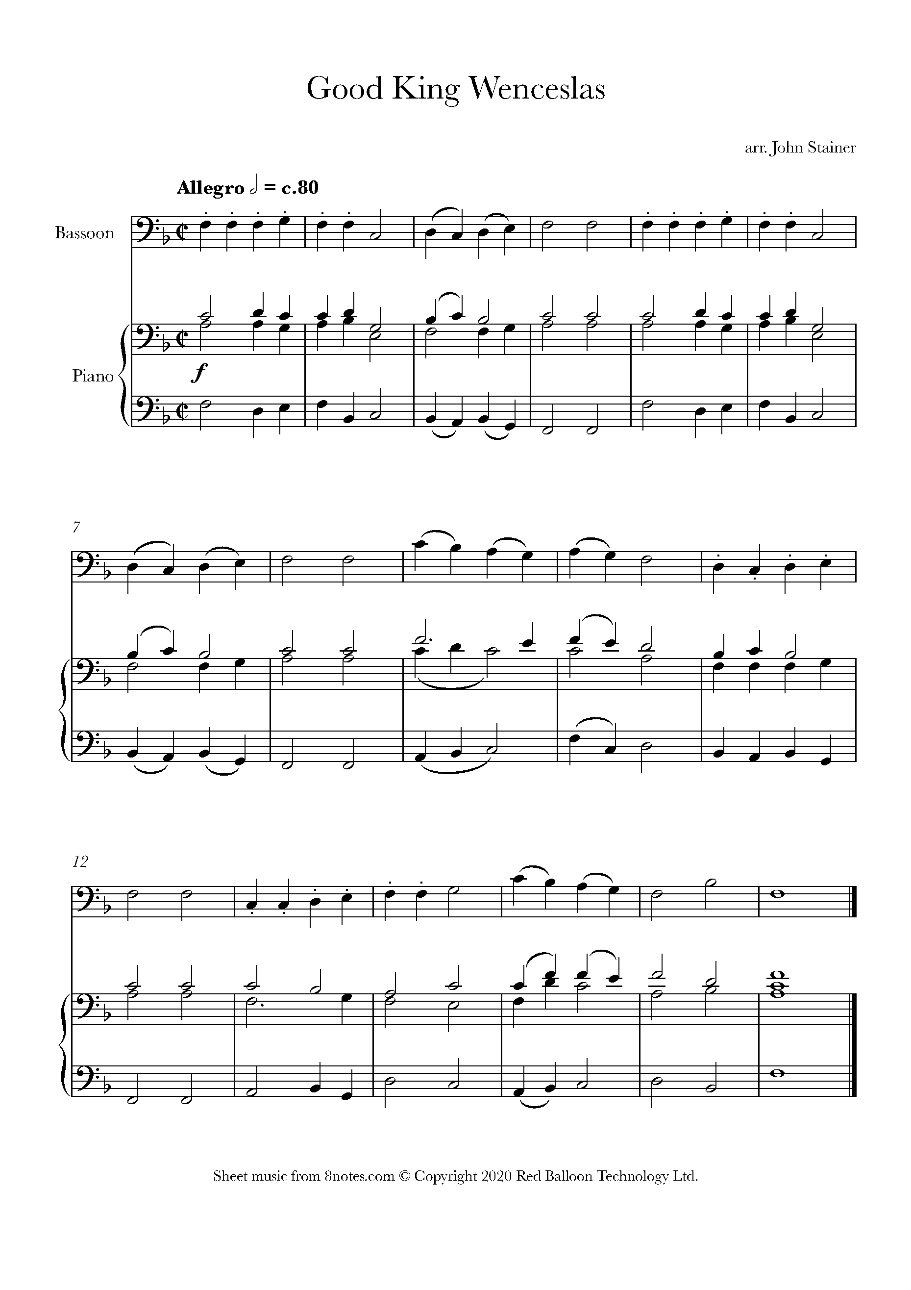 Good King Wenceslas Sheet music for Bassoon - 8notes.com
