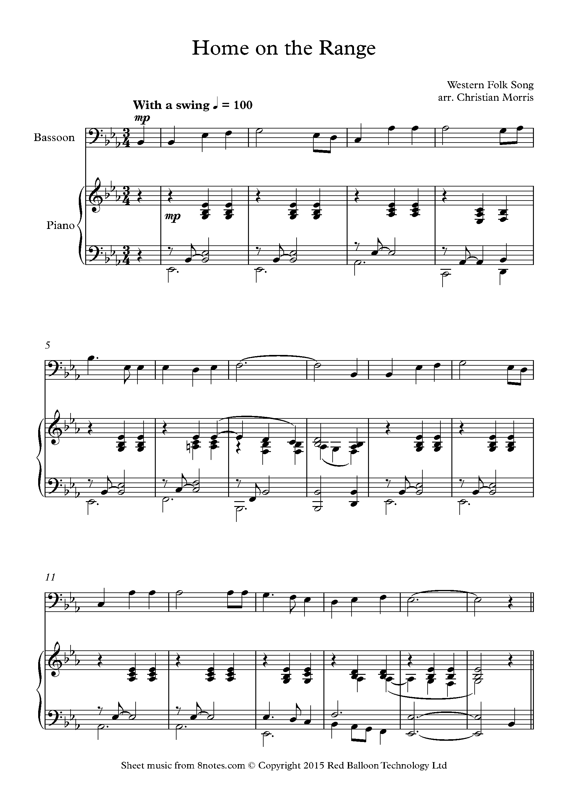 Home on the Range Sheet music for Bassoon - 8notes.com
