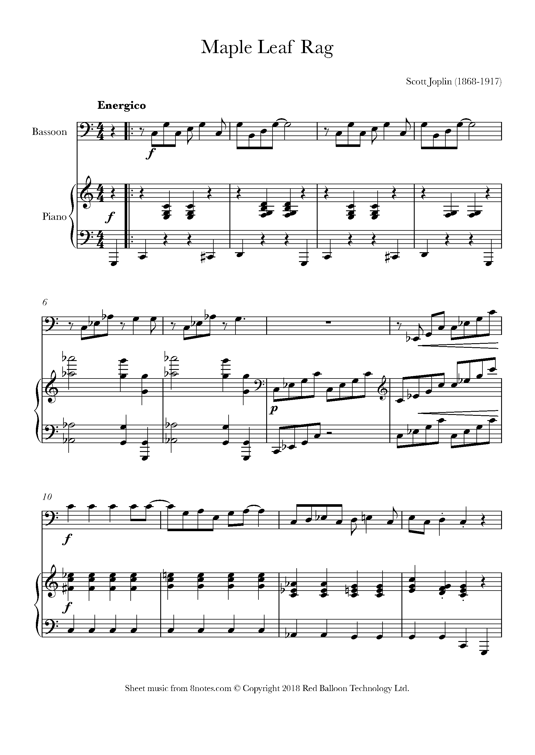 Scott Joplin - Maple Leaf Rag Sheet music for Bassoon - 8notes.com