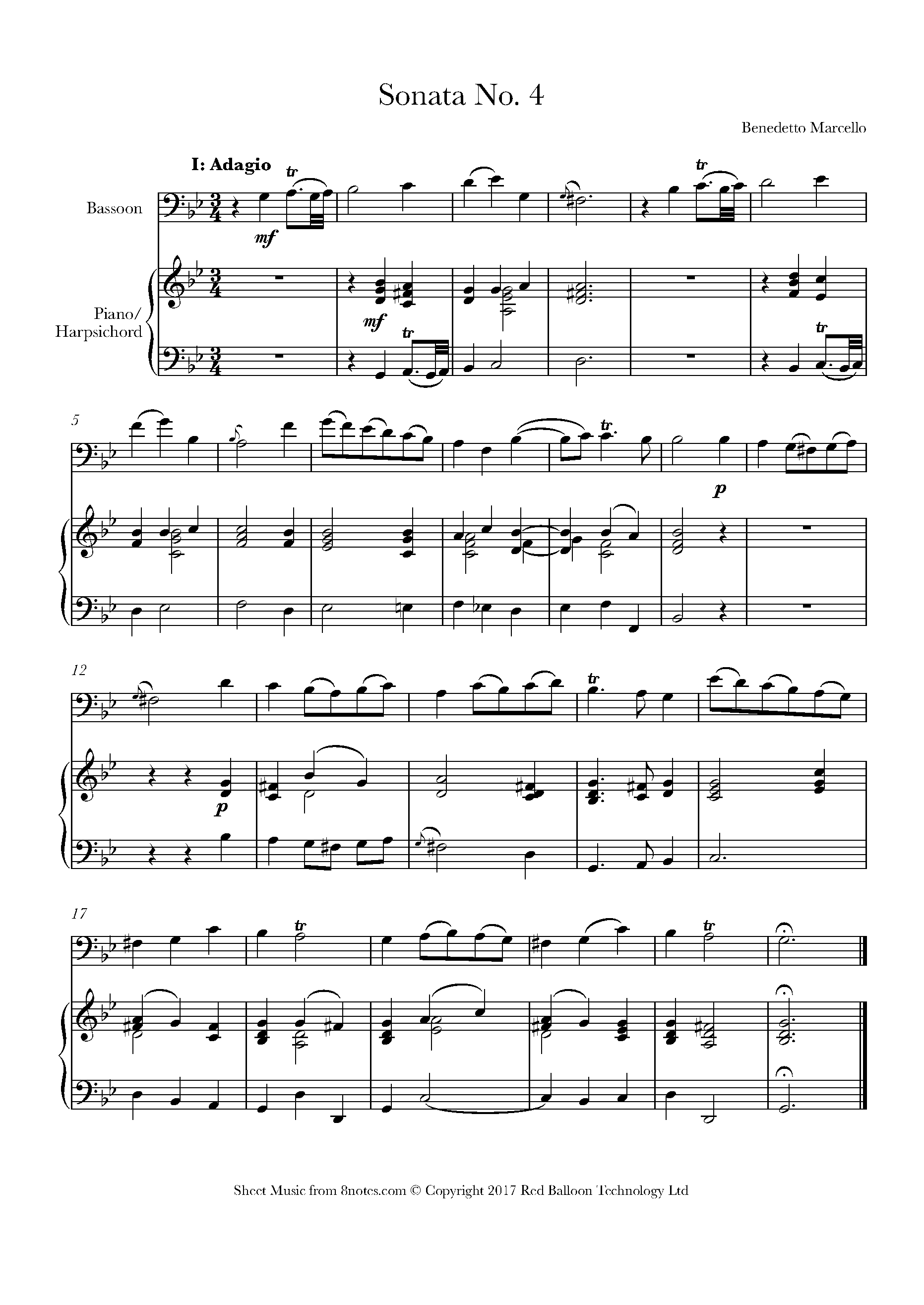 Marcello - Sonata Op.2 No. 4 Mvt 1 - Adagio Sheet music for Bassoon ...