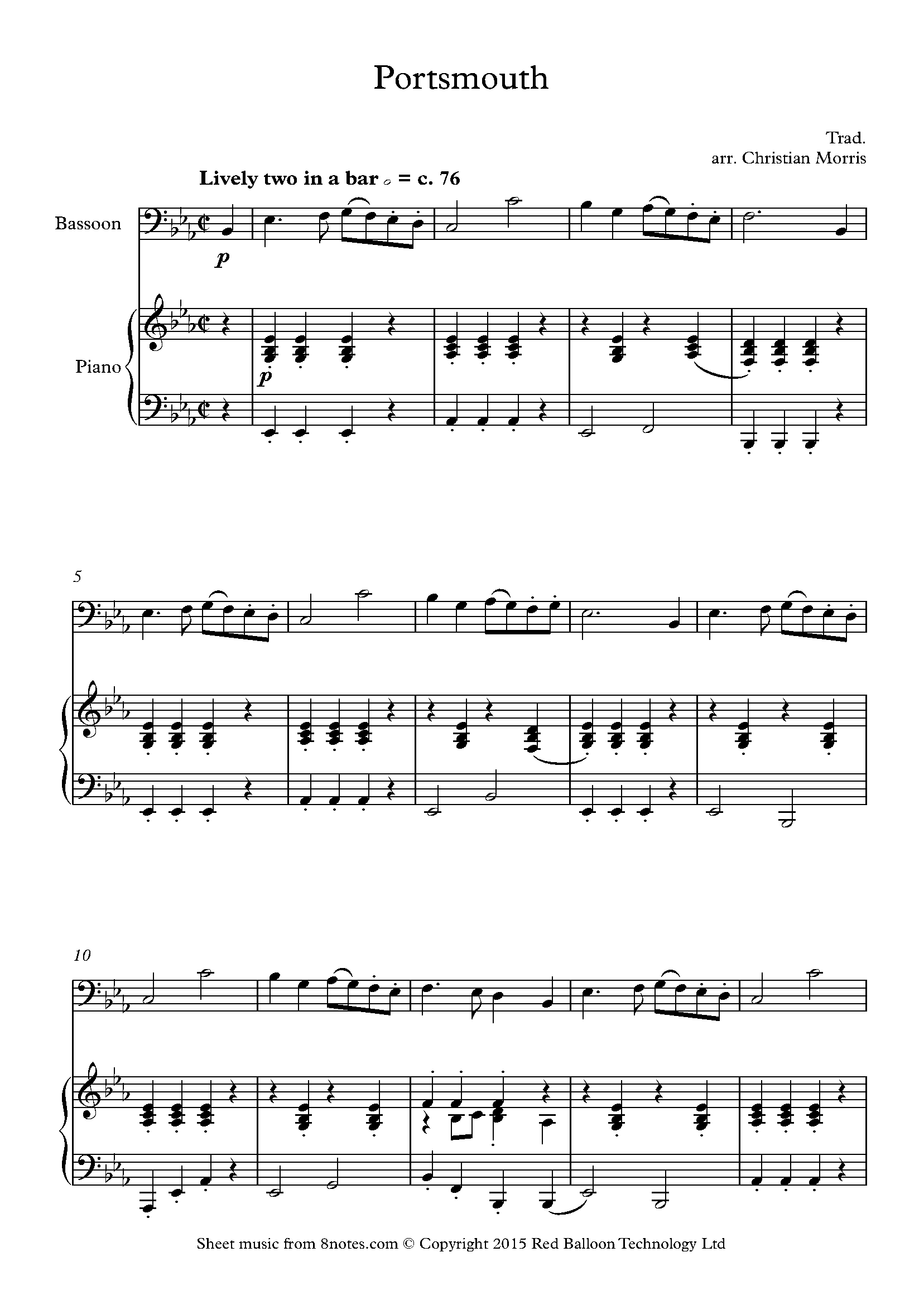 Mike Oldfield - Portsmouth Sheet music for Bassoon - 8notes.com