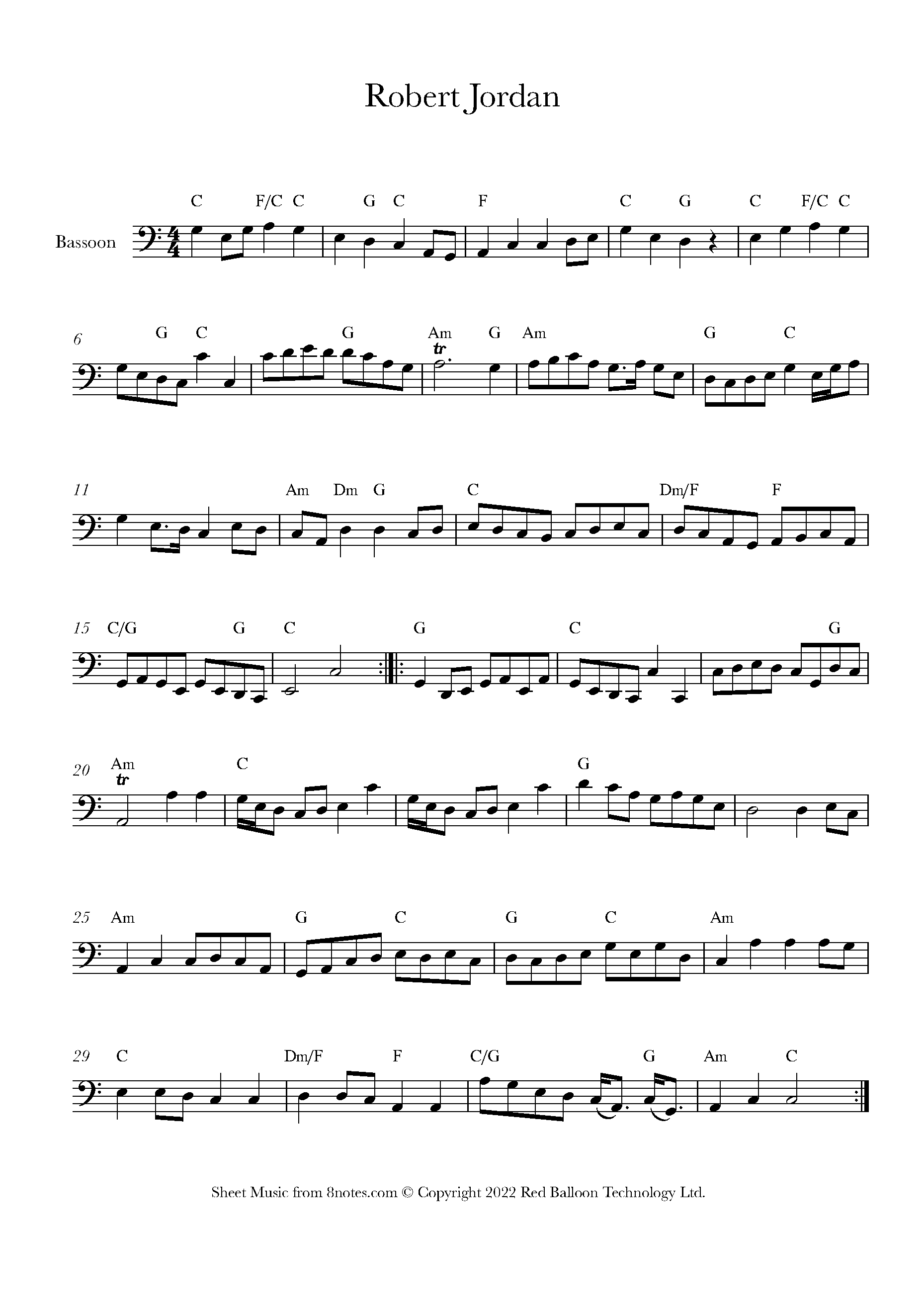 Turlough O Carolan - Robert Jordan Sheet music for Bassoon - 8notes.com