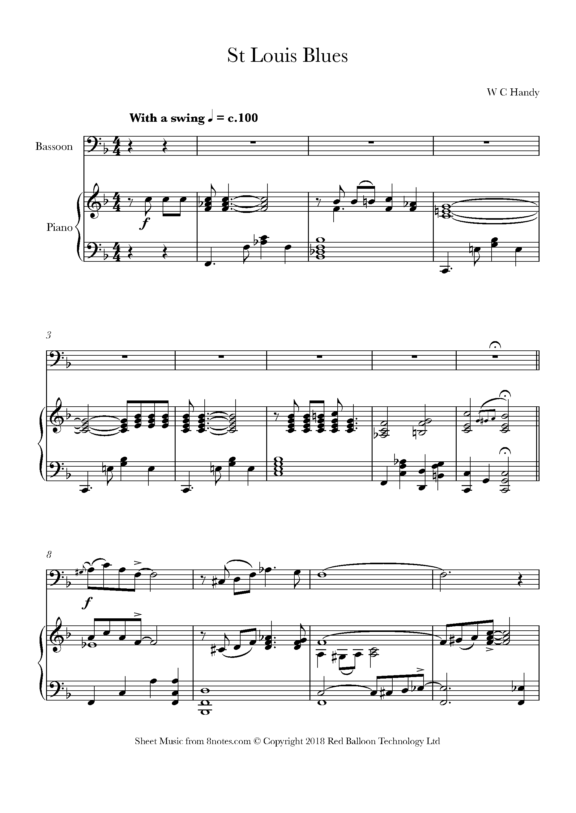 W C Handy - St Louis Blues Sheet music for Bassoon - 8notes.com