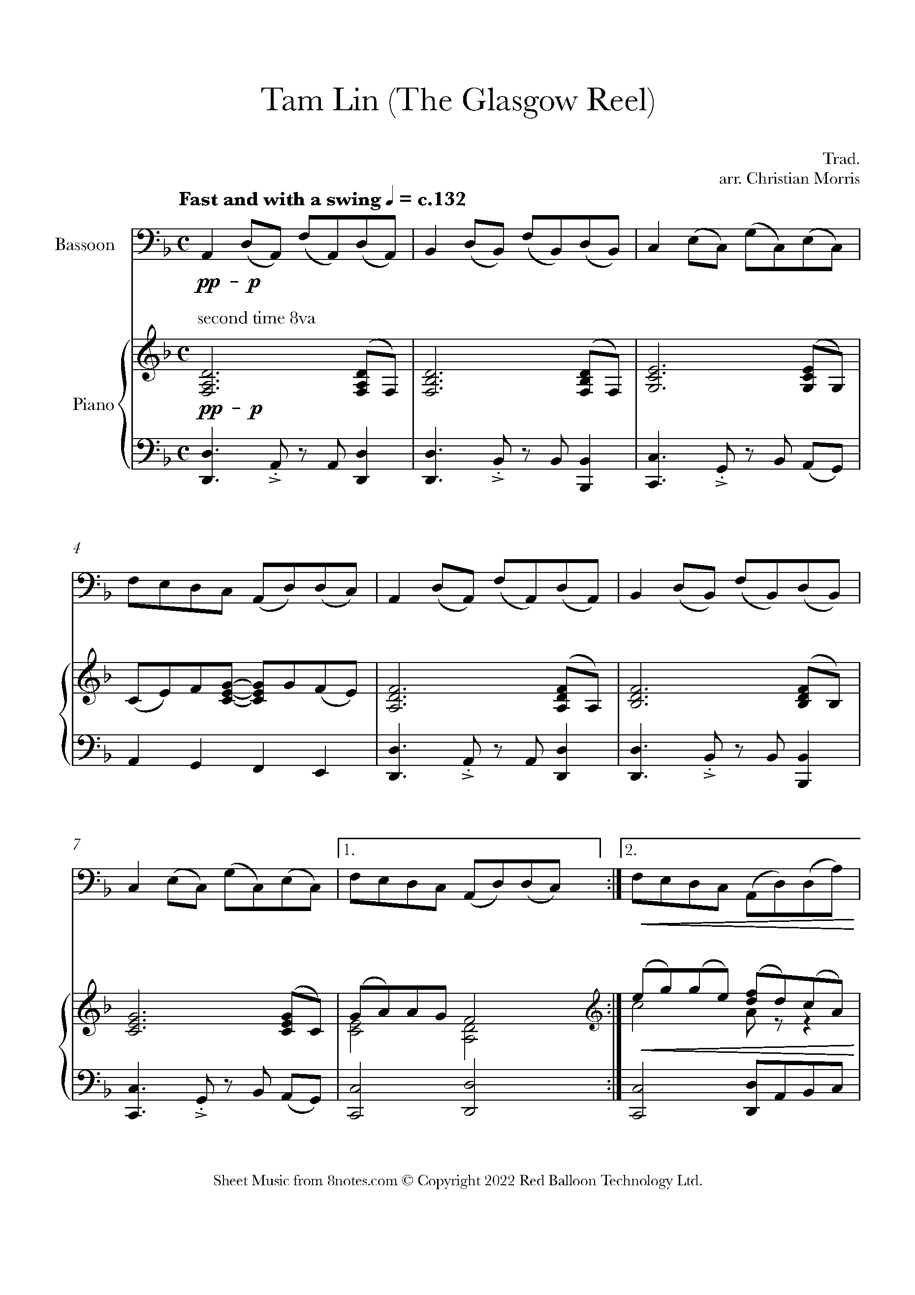 Tam Lin (The Glasgow Reel) Sheet music for Bassoon - 8notes.com