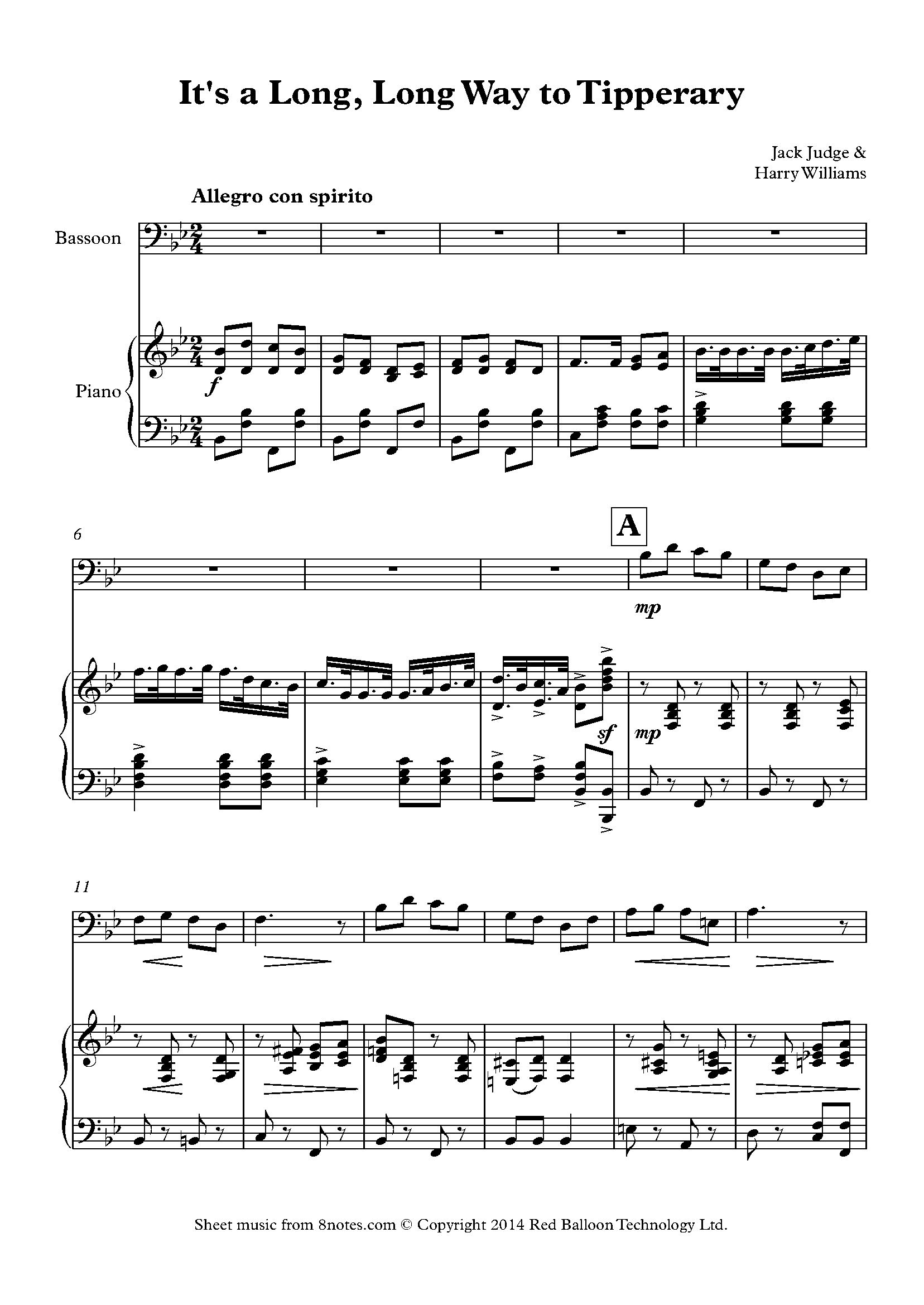 Jack Judge - It's a Long, Long Way to Tipperary Sheet music for Bassoon ...