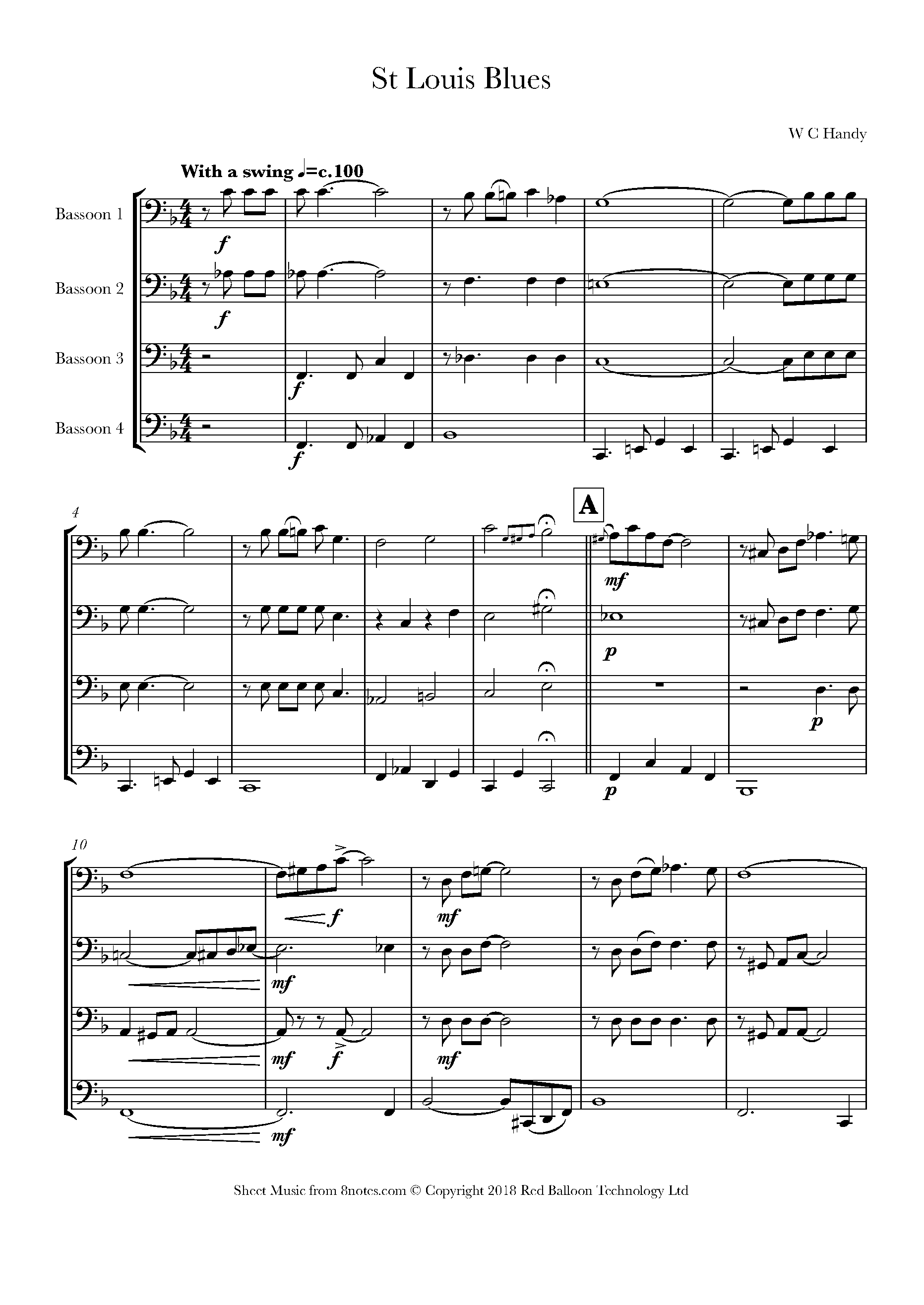 W C Handy - St Louis Blues Sheet music for Bassoon Quartet - 8notes.com