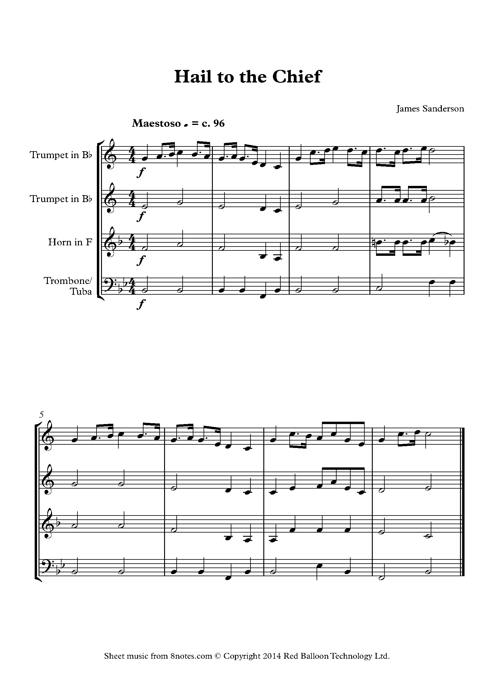 Sanderson - Hail to the Chief Sheet music for Brass Quartet - 8notes.com