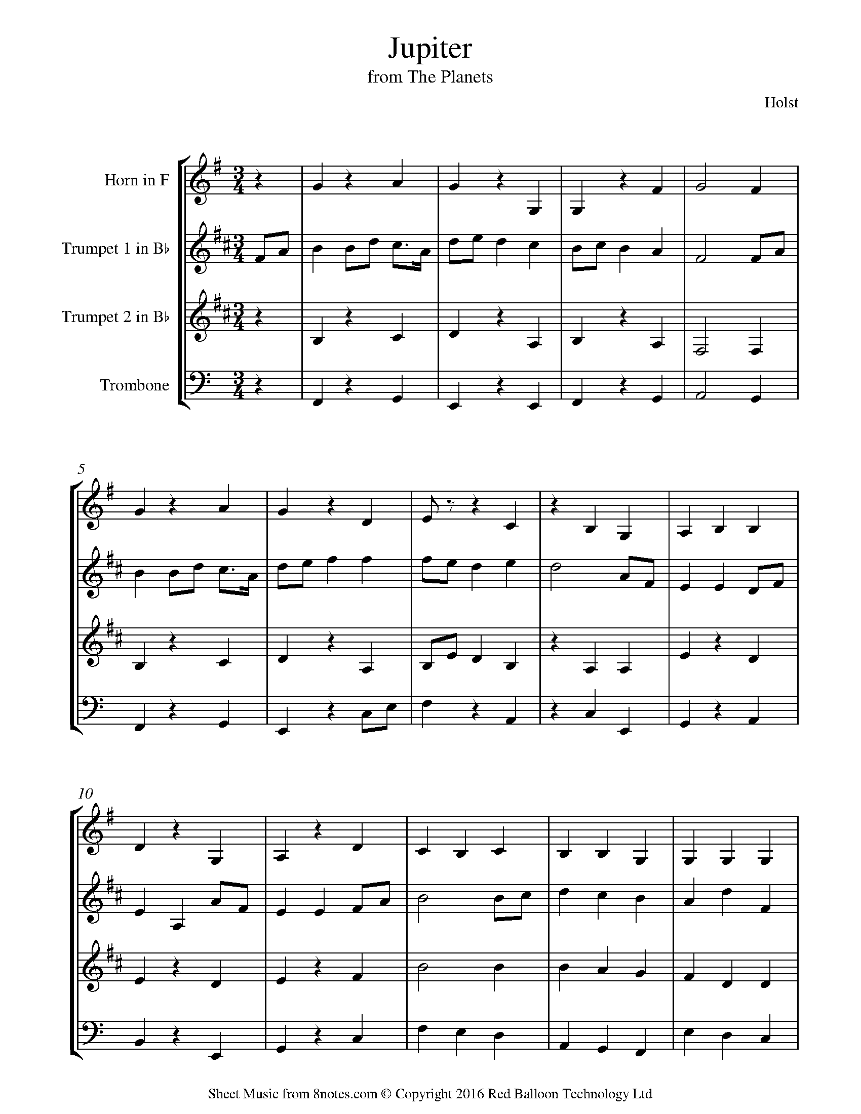 Holst - Jupiter from the Planets (theme) Sheet music for Brass Quartet ...