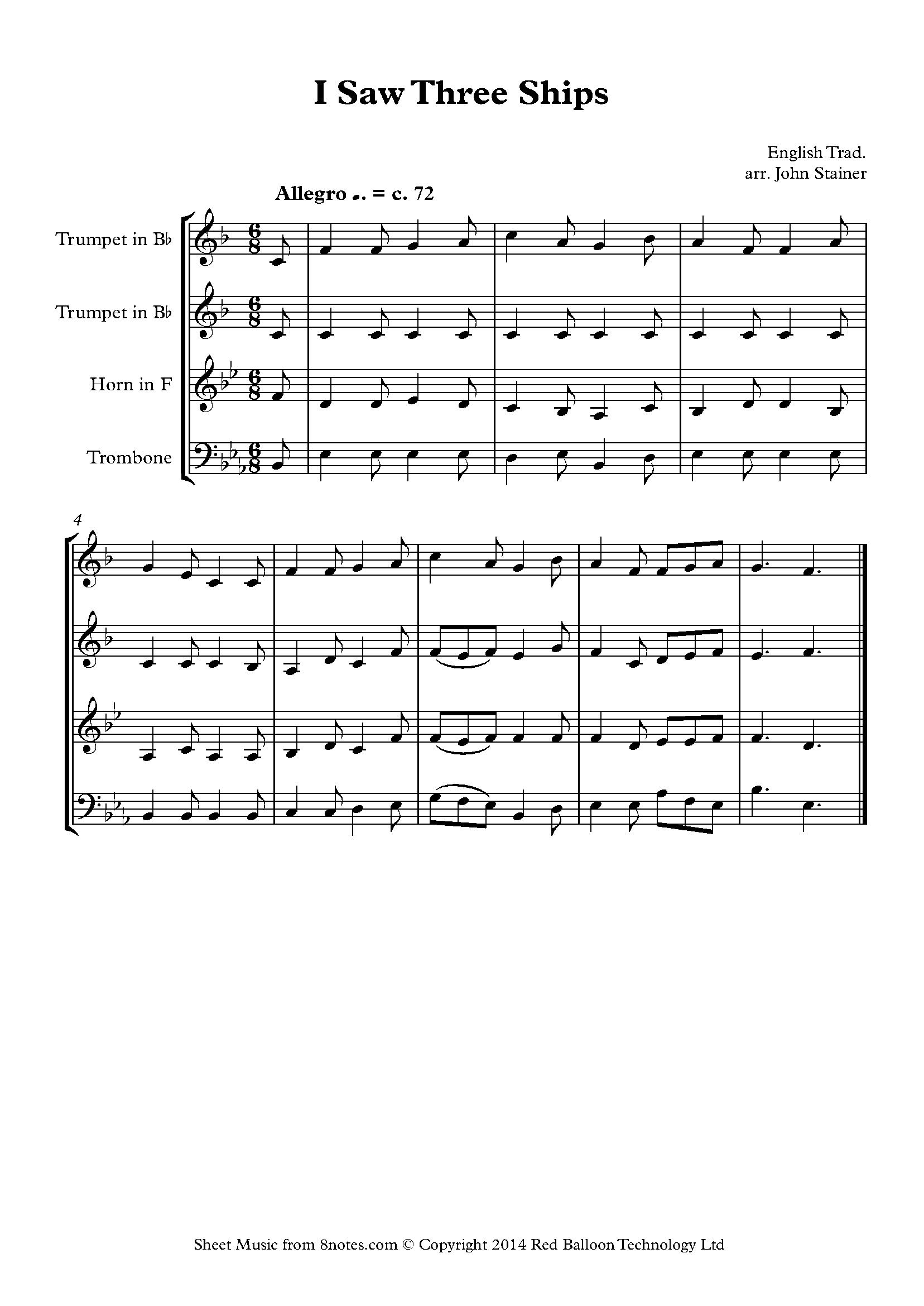 I Saw Three Ships Sheet music for Brass Quartet - 8notes.com