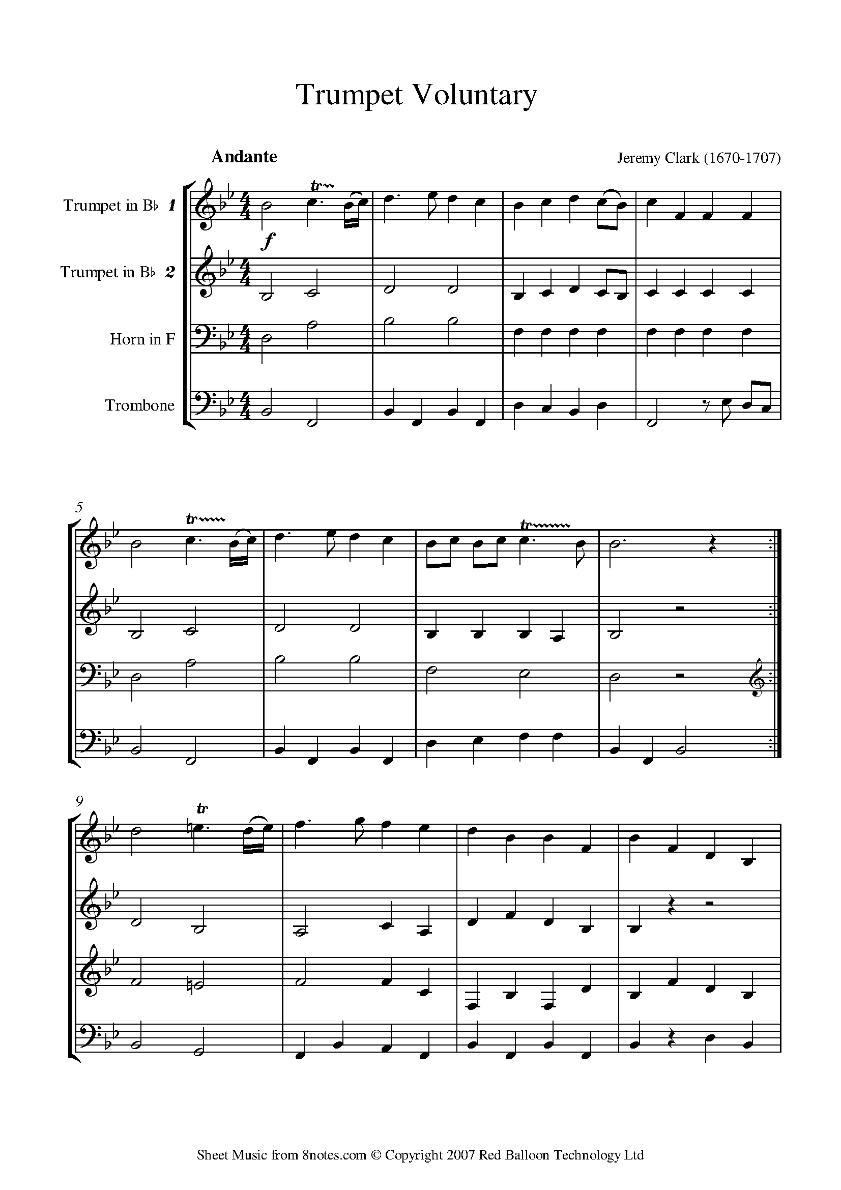 Clarke - Trumpet Voluntary 2 Trps Horn, Trb Sheet music for Brass ...
