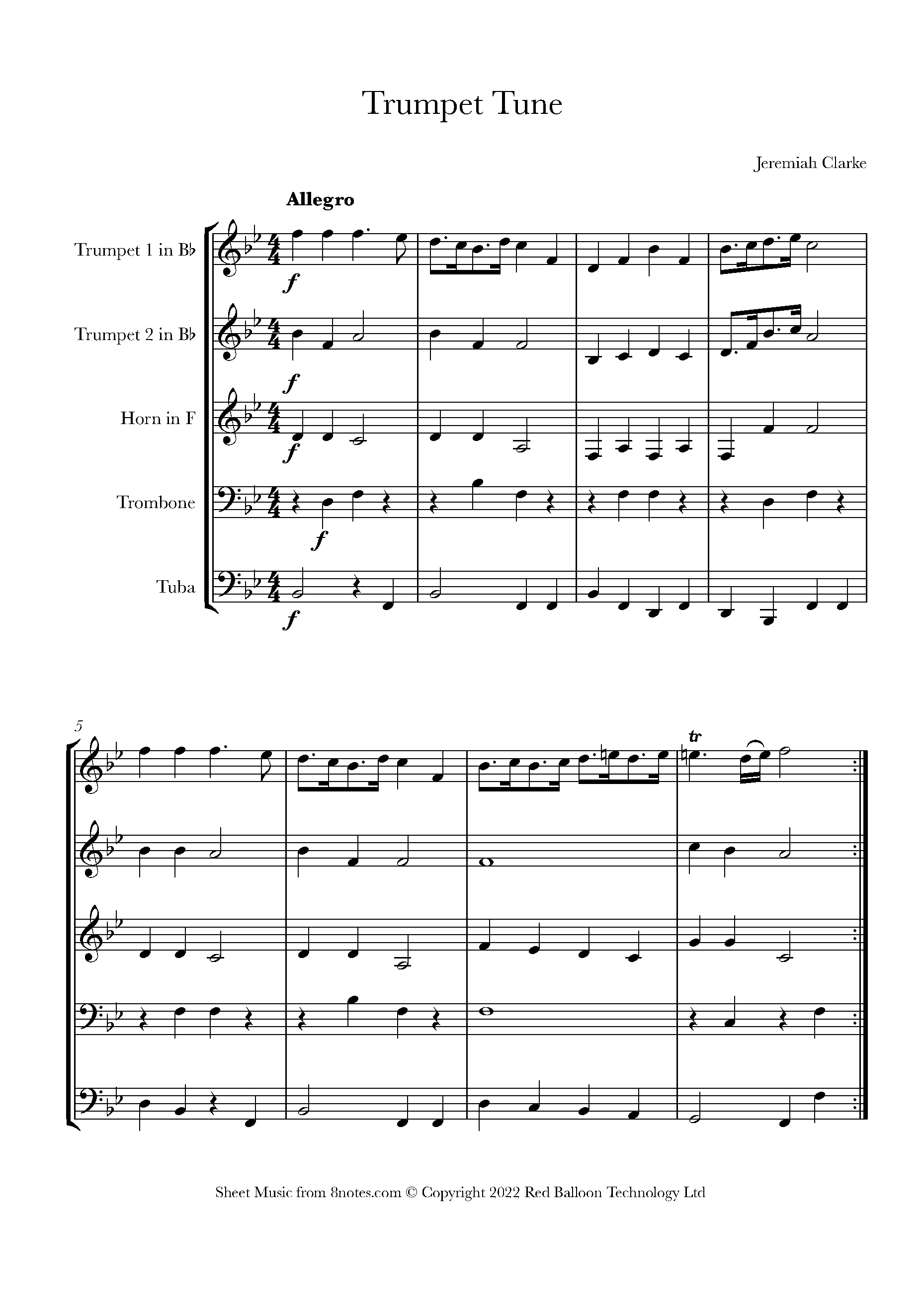 Purcell - Trumpet Tune Sheet music for Brass Quintet - 8notes.com