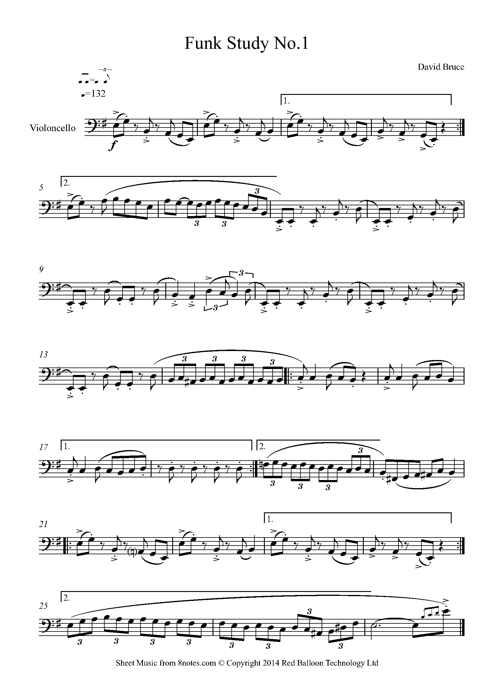David Bruce - Funk Study No.1 Sheet music for Cello - 8notes.com
