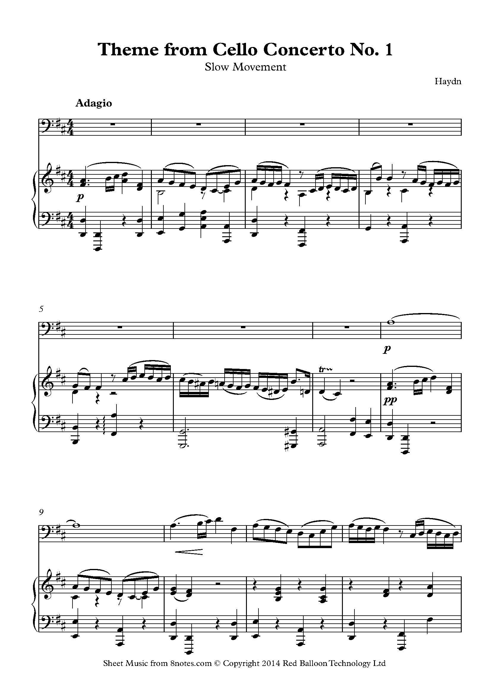 Haydn - Theme from Cello Concerto No. 1 Sheet music for Cello - 8notes.com