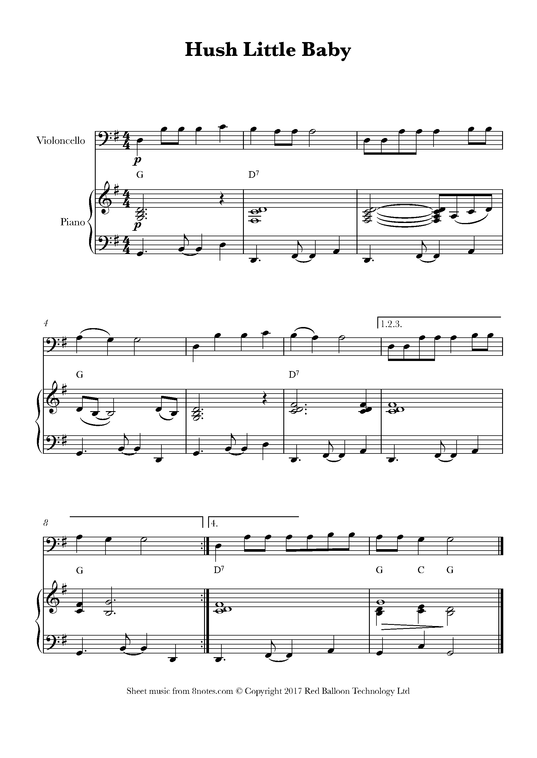 Hush Little Baby Sheet music for Cello - 8notes.com