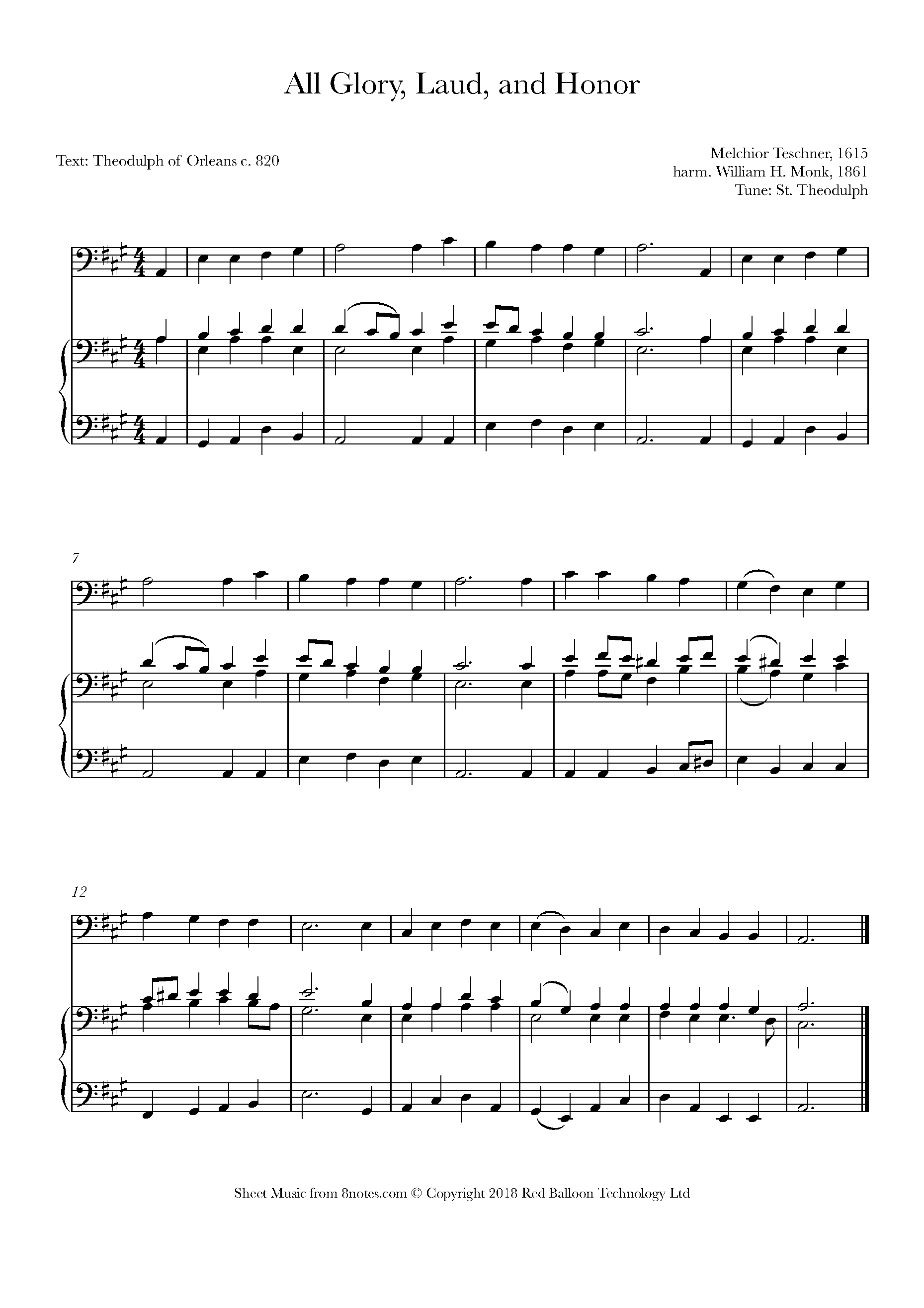 Teschner - All Glory, Laud, and Honor Sheet music for Cello - 8notes.com
