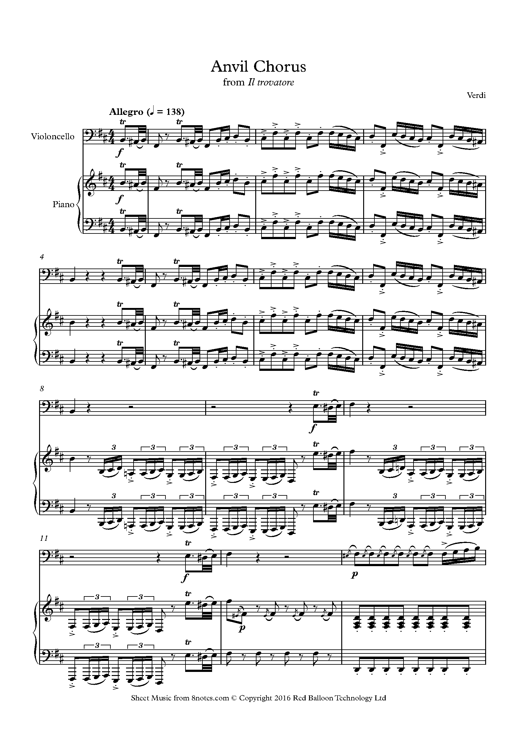 Verdi - Anvil Chorus from Il trovatore Sheet music for Cello - 8notes.com