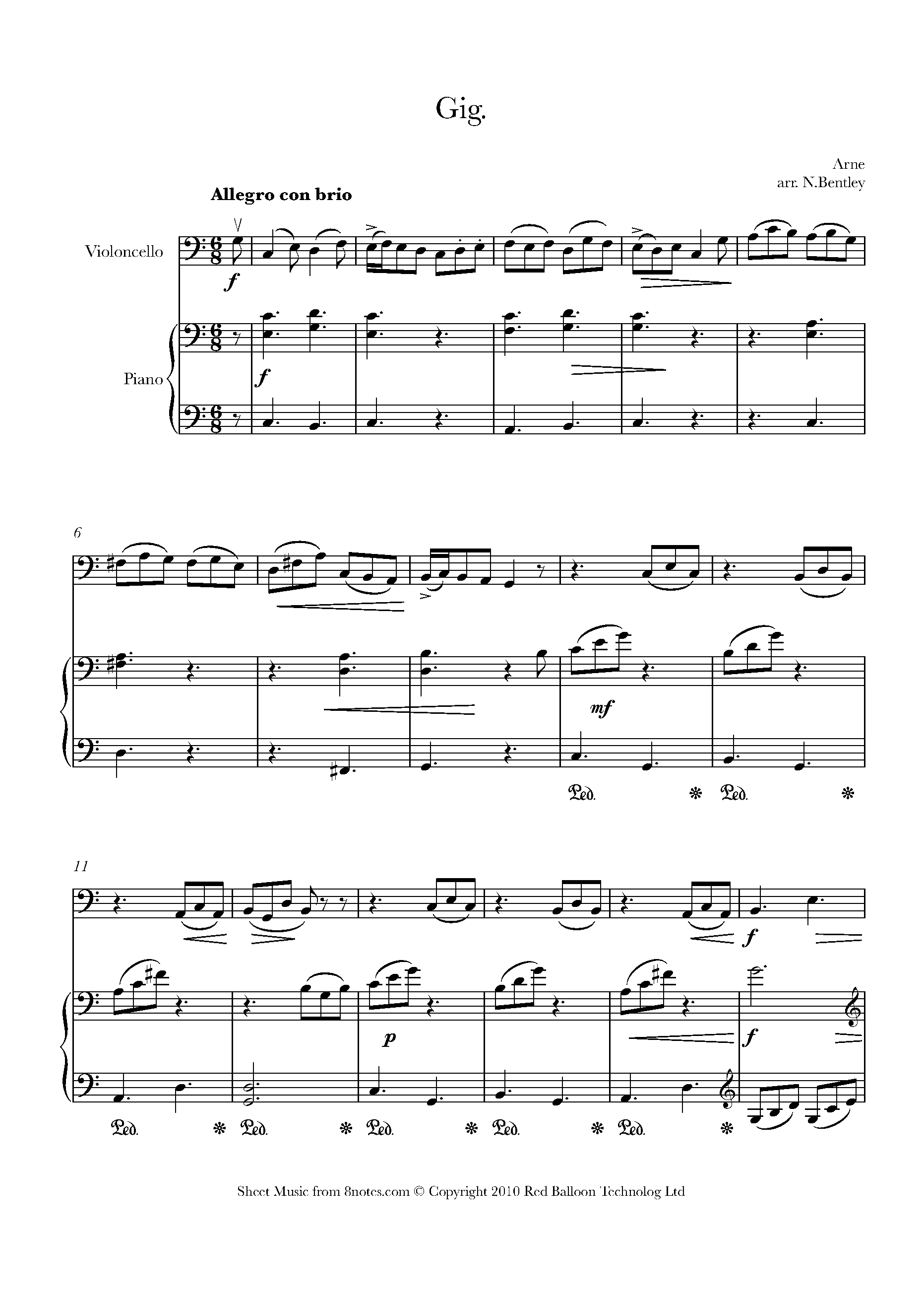Arne - Gig Sheet music for Cello - 8notes.com