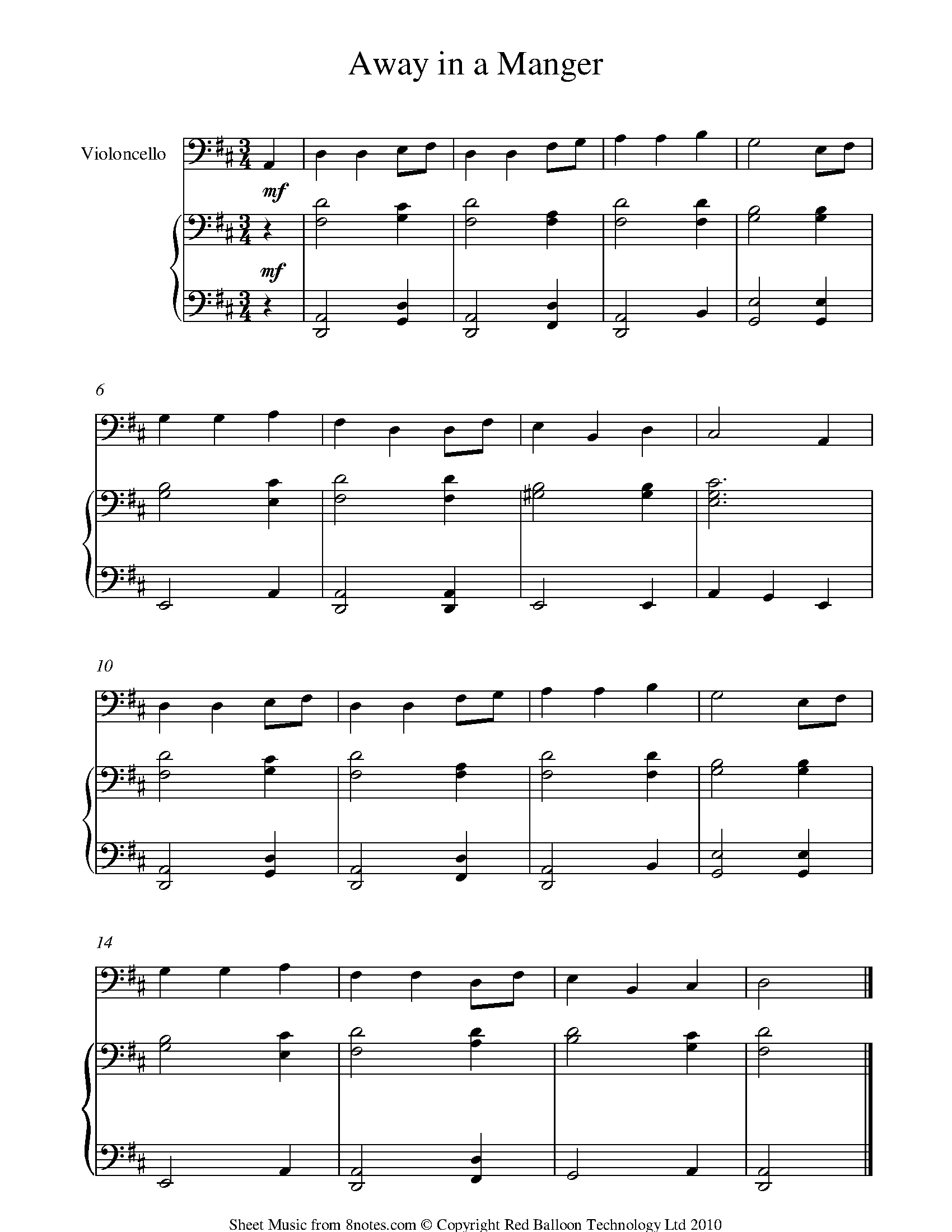 Away in a Manger Sheet music for Cello - 8notes.com