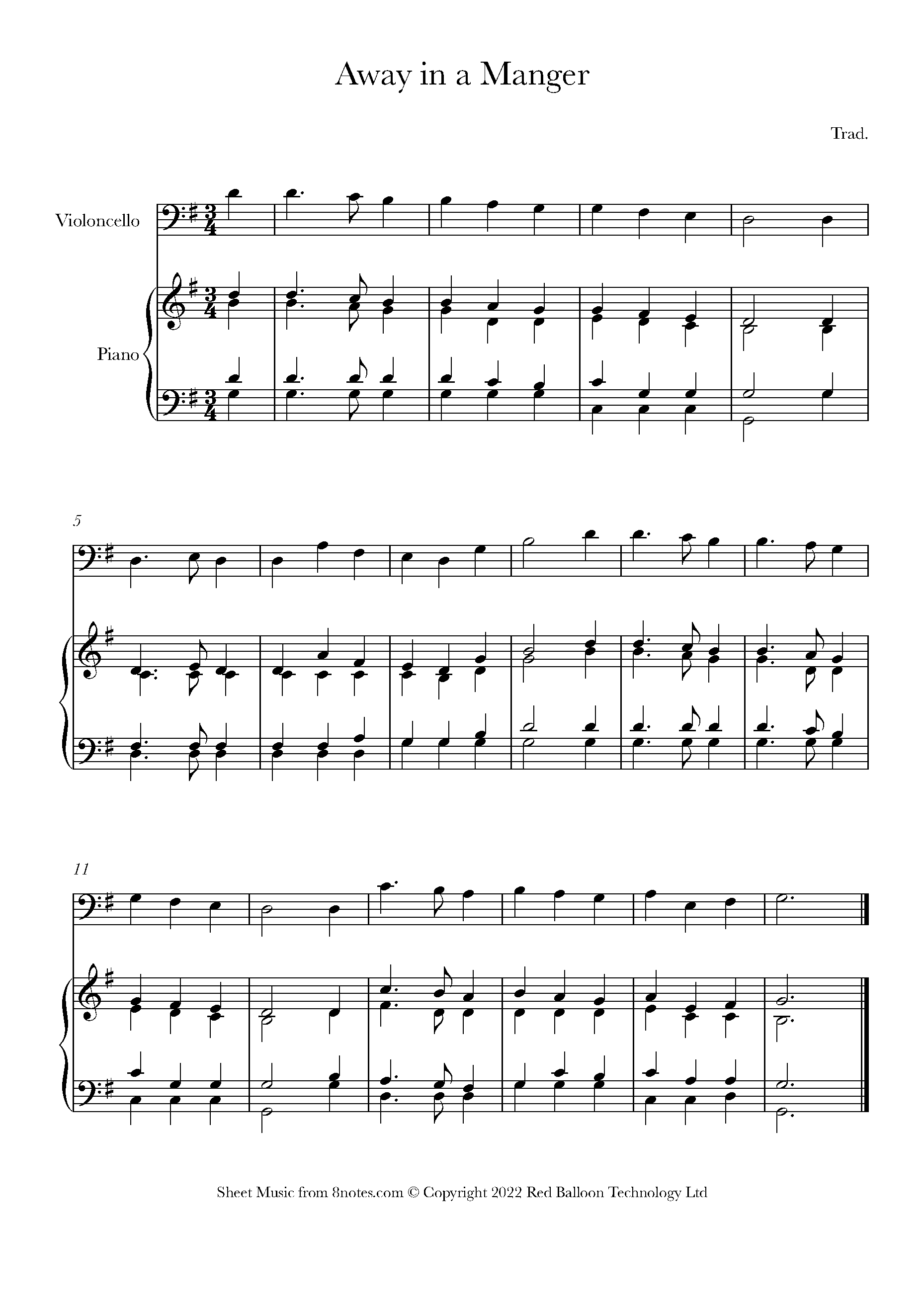 Away in a Manger (Mueller Version) Sheet music for Cello - 8notes.com