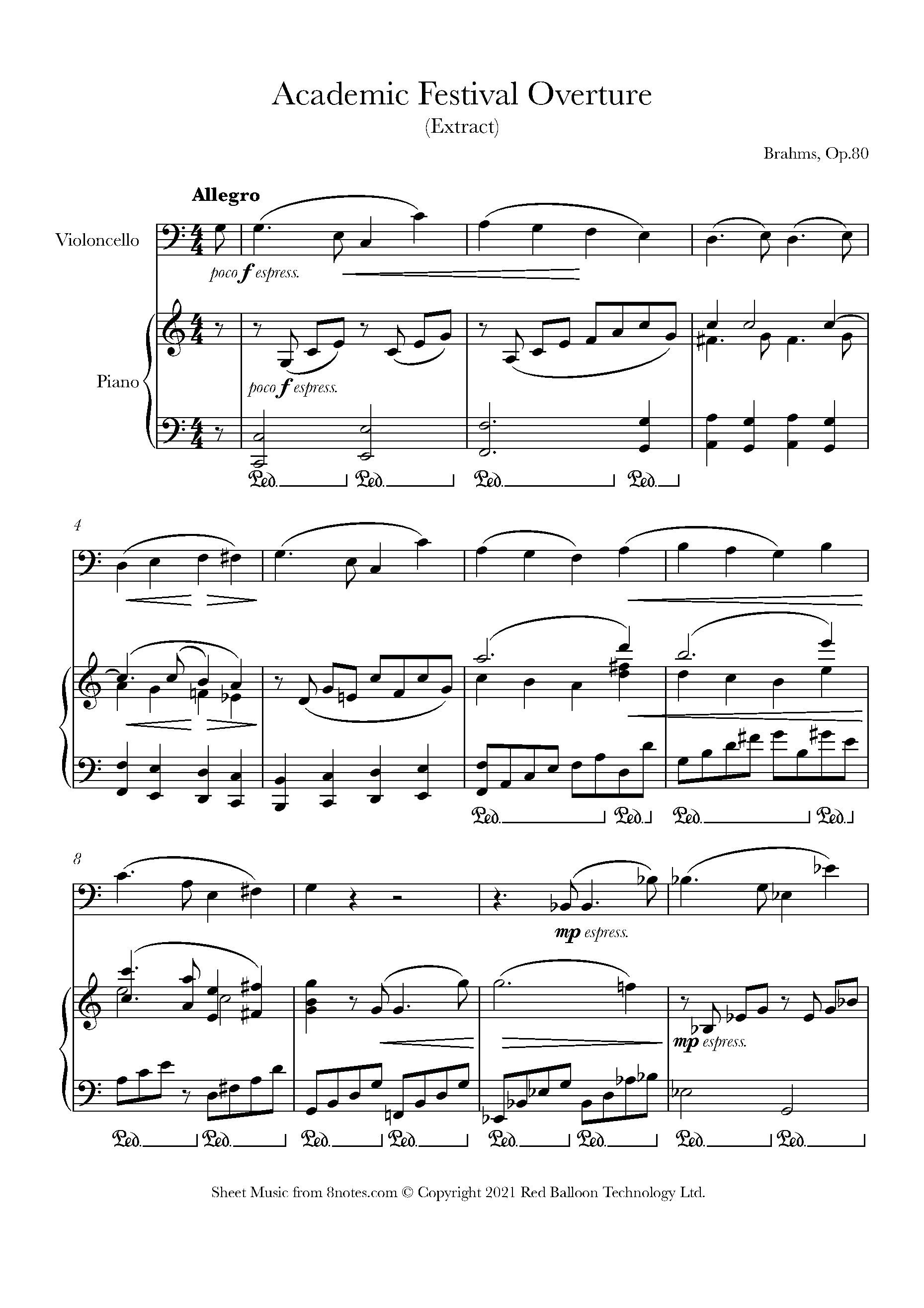 Brahms - Academic Festival Overture, Op.80 (Extract) Sheet music for ...