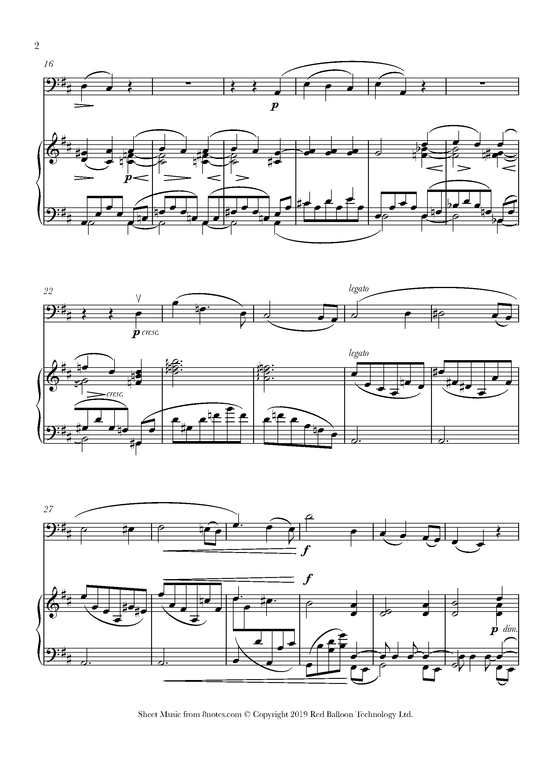 Brahms - Intermezzo, A Major Op.118 No.2 Sheet music for Cello - 8notes.com
