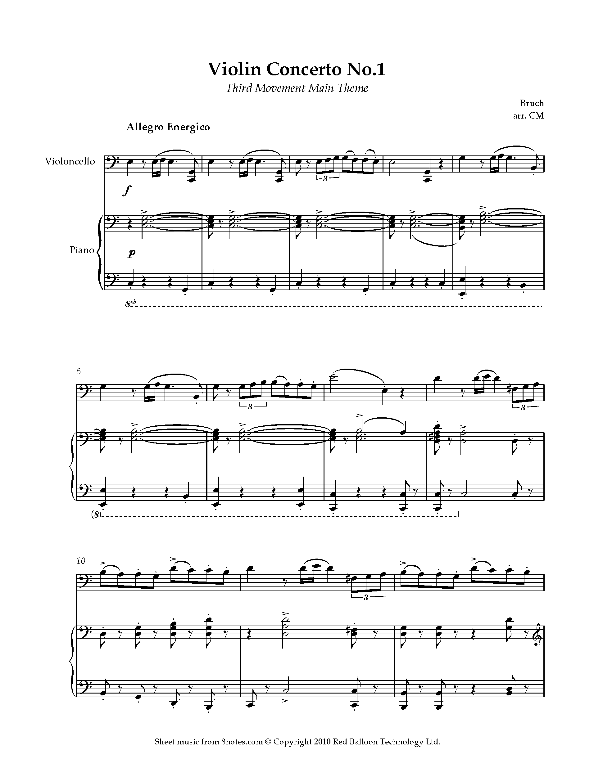 Bruch - Violin Concerto No.1 (3rd mvt main theme) Sheet music for Cello ...