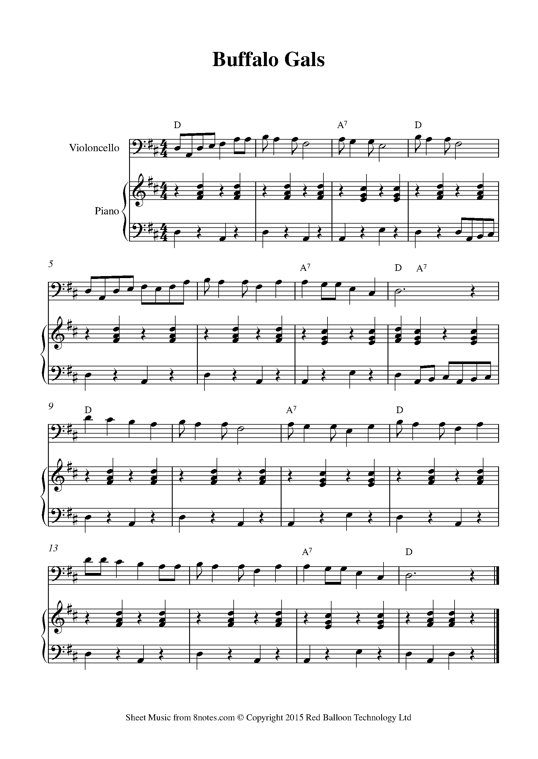 Buffalo Gals Sheet music for Cello - 8notes.com