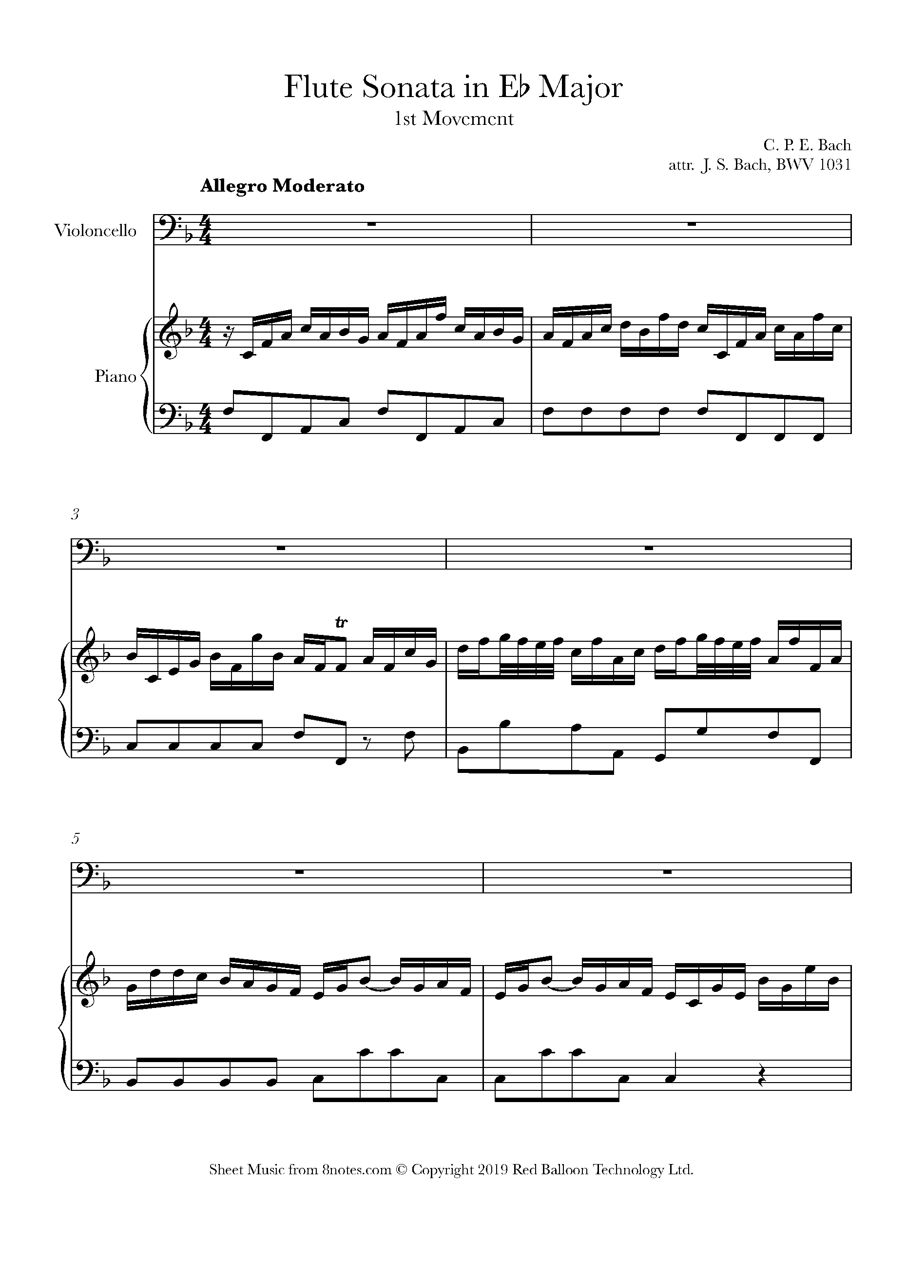 Bach - Flute Sonata in Eb Major, BWV 1031, First Movement Sheet music ...