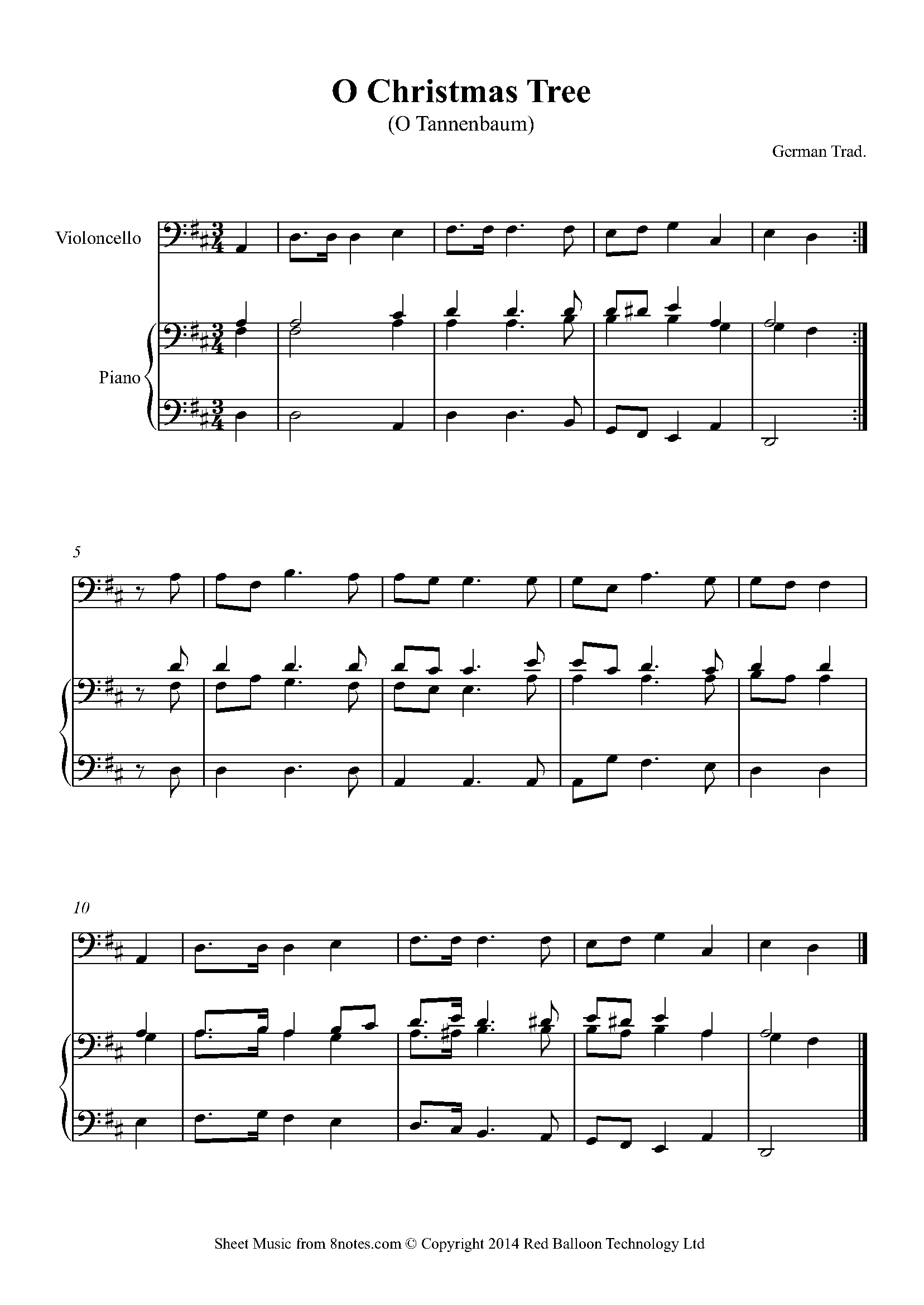O Christmas Tree (O Tannenbaum) Sheet music for Cello - 8notes.com