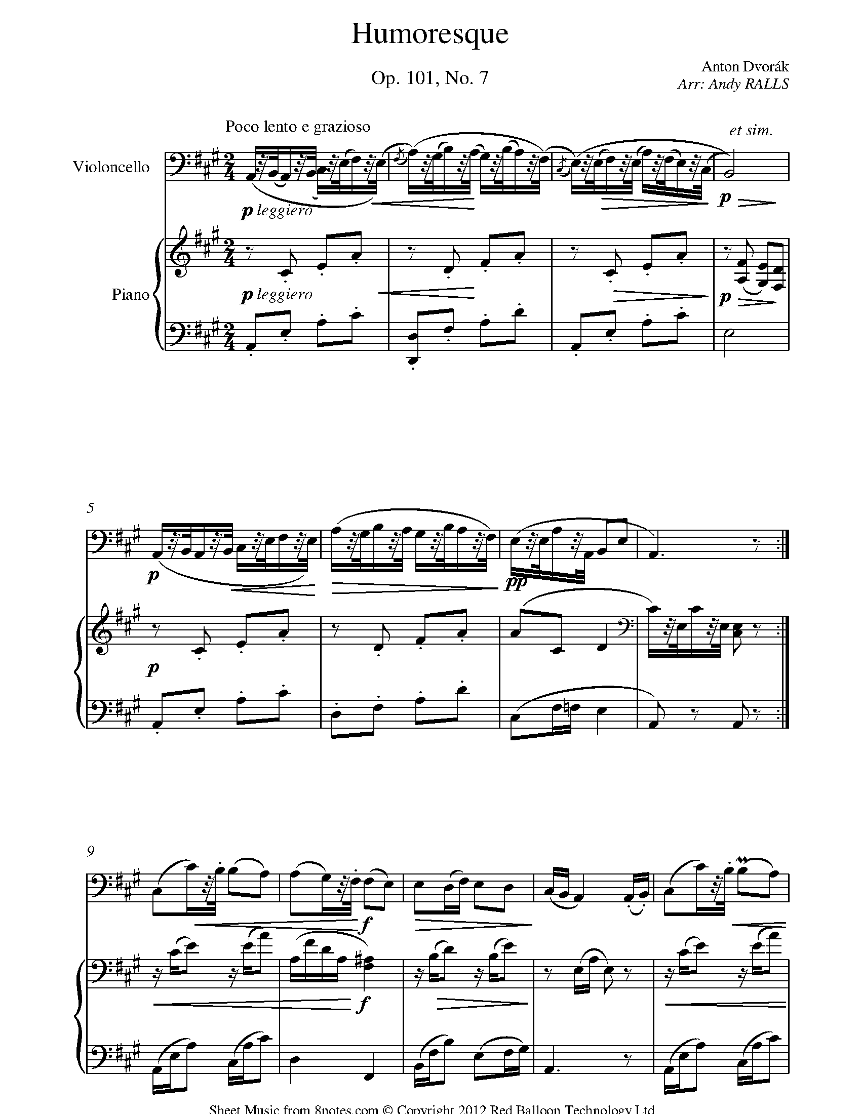 Dvořák - Humoresque Sheet music for Cello - 8notes.com