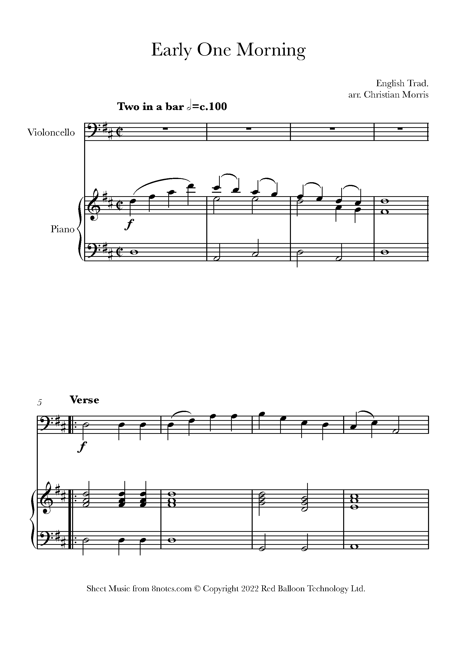 Early One Morning Sheet music for Cello - 8notes.com