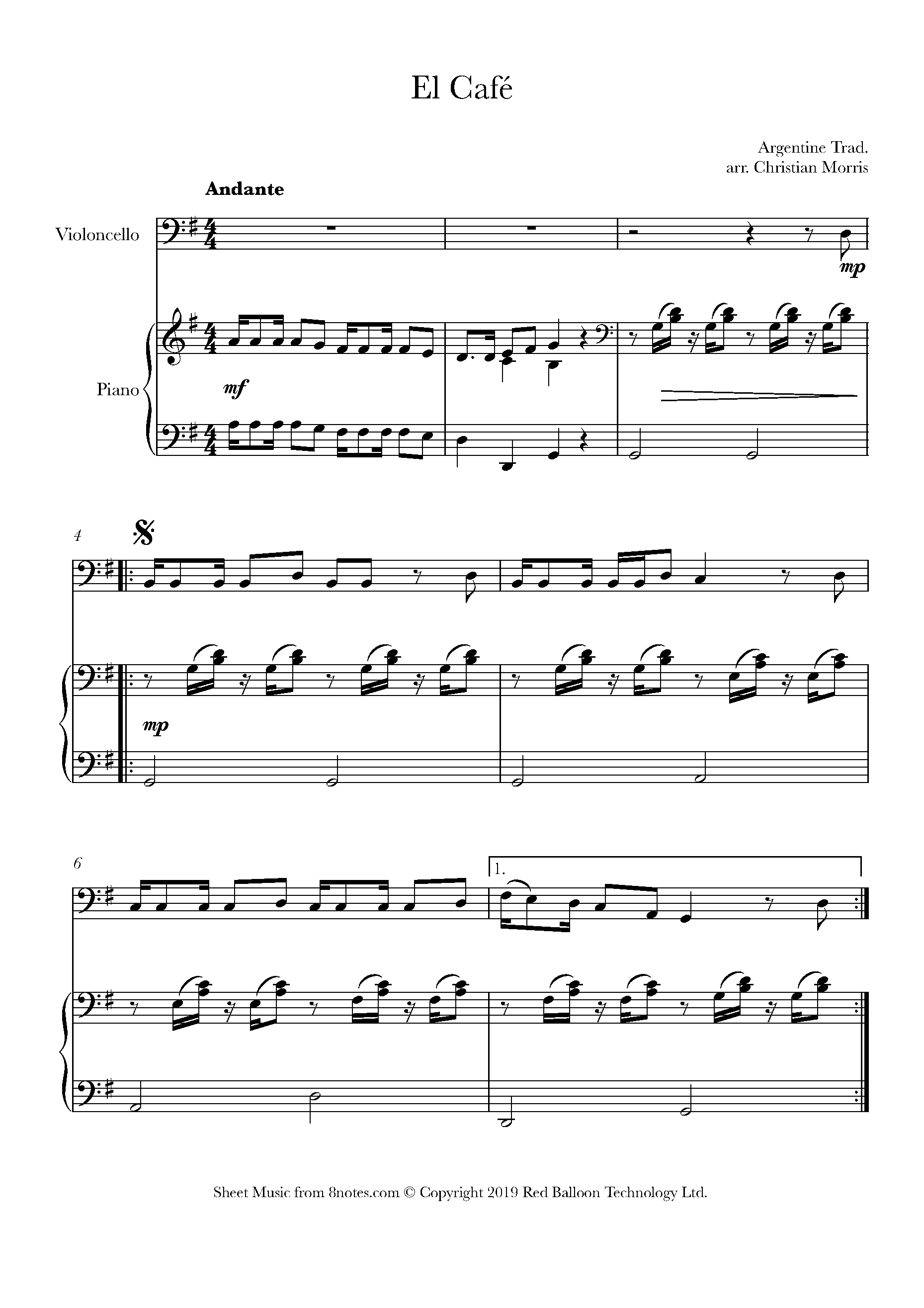 El Cafe (Argentine Trad.) Sheet music for Cello - 8notes.com