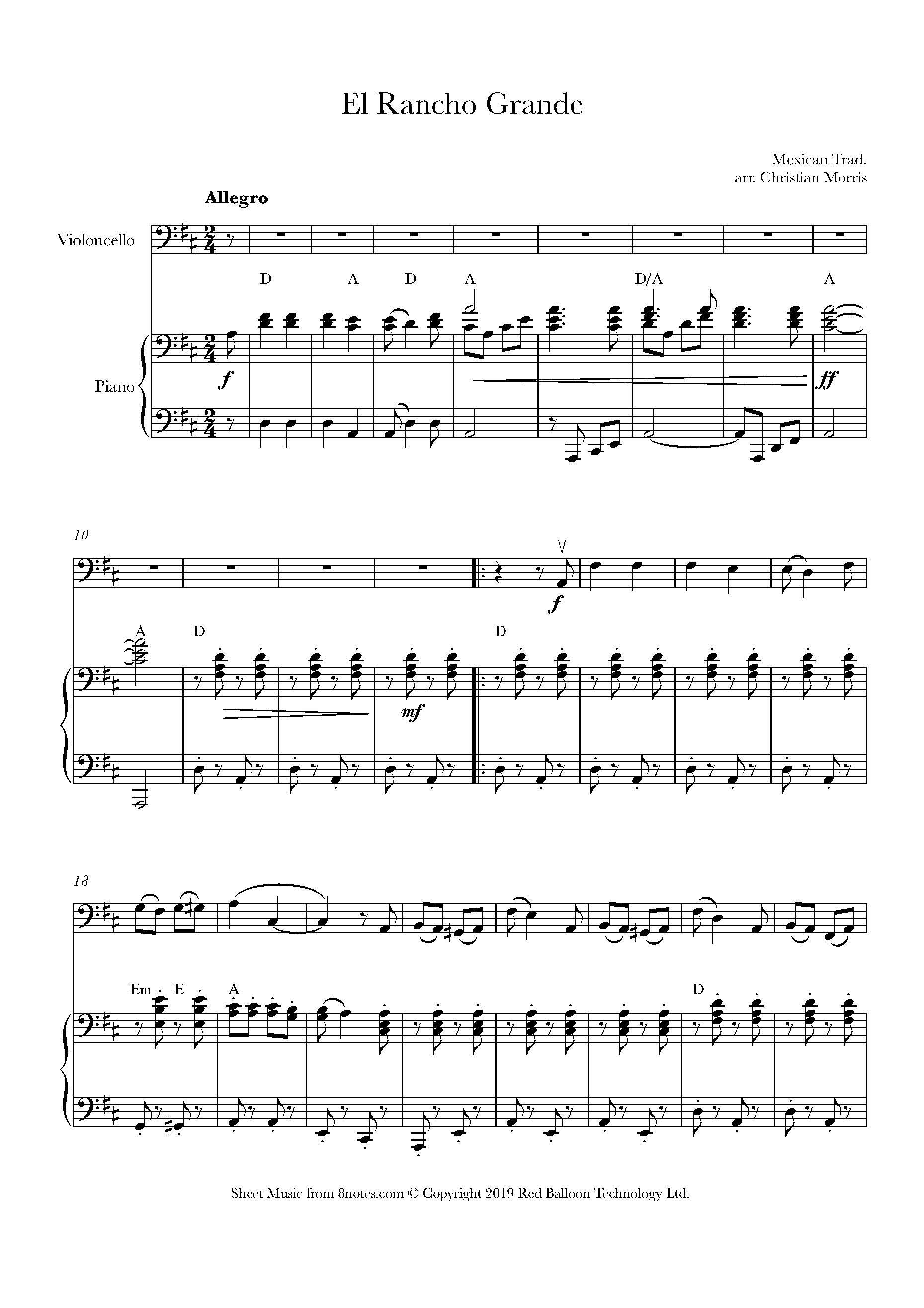 El Rancho Grande (Mexican Trad.) Sheet music for Cello - 8notes.com