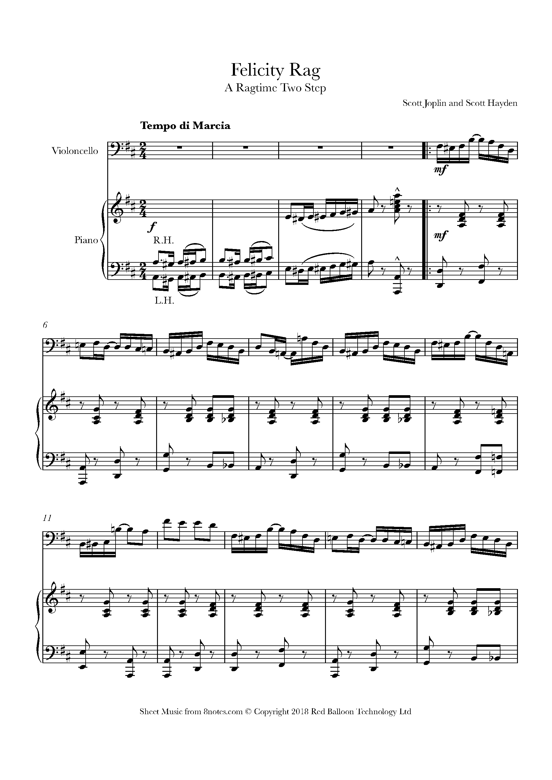 Scott Joplin - Felicity Rag (Scott Hayden) Sheet music for Cello ...