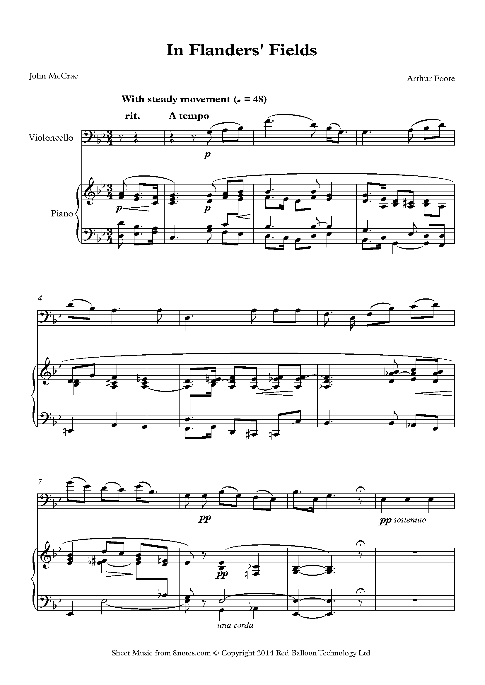 Foote - In Flanders' Fields Sheet music for Cello - 8notes.com