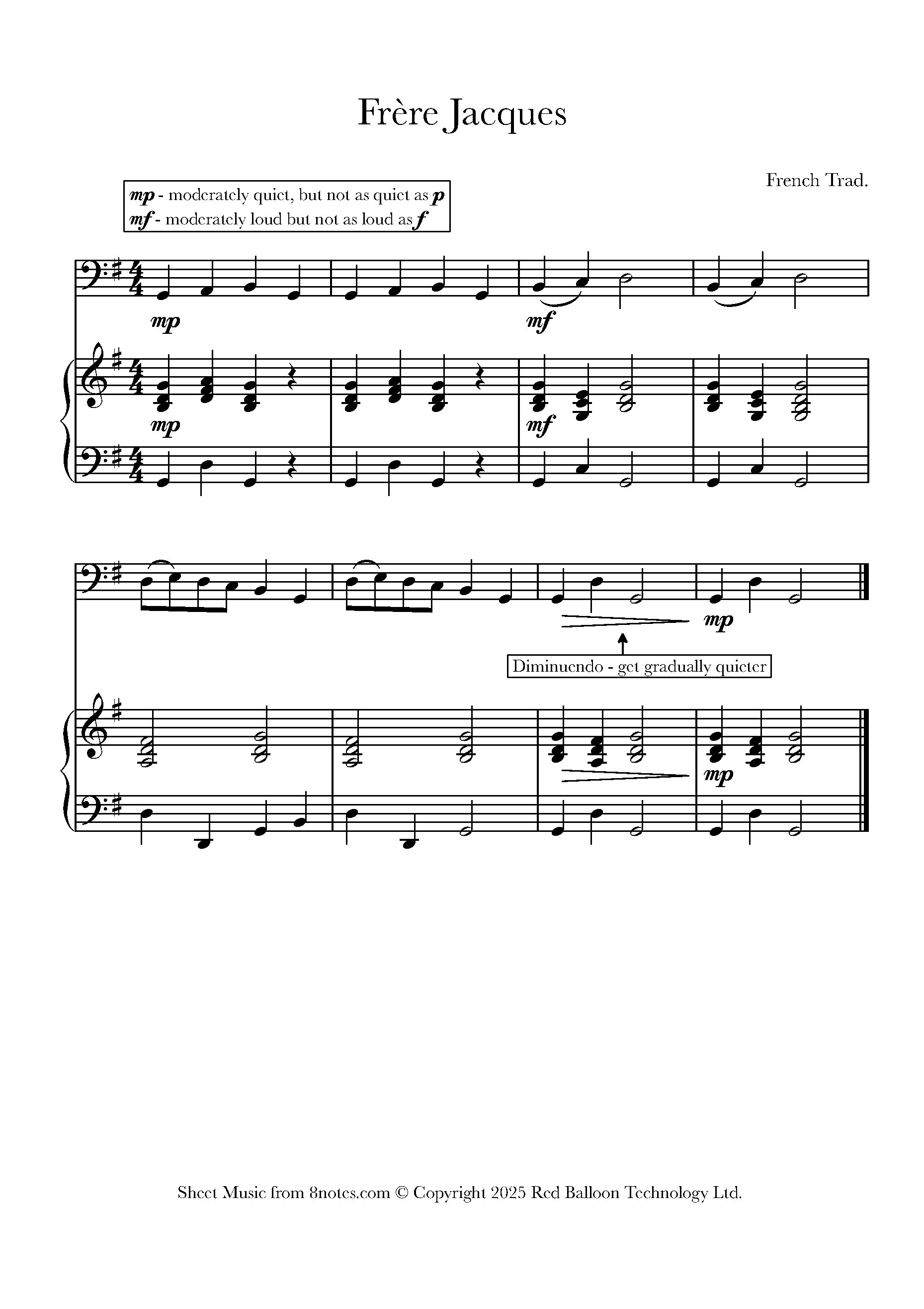 Frere Jacques Sheet music for Cello - 8notes.com