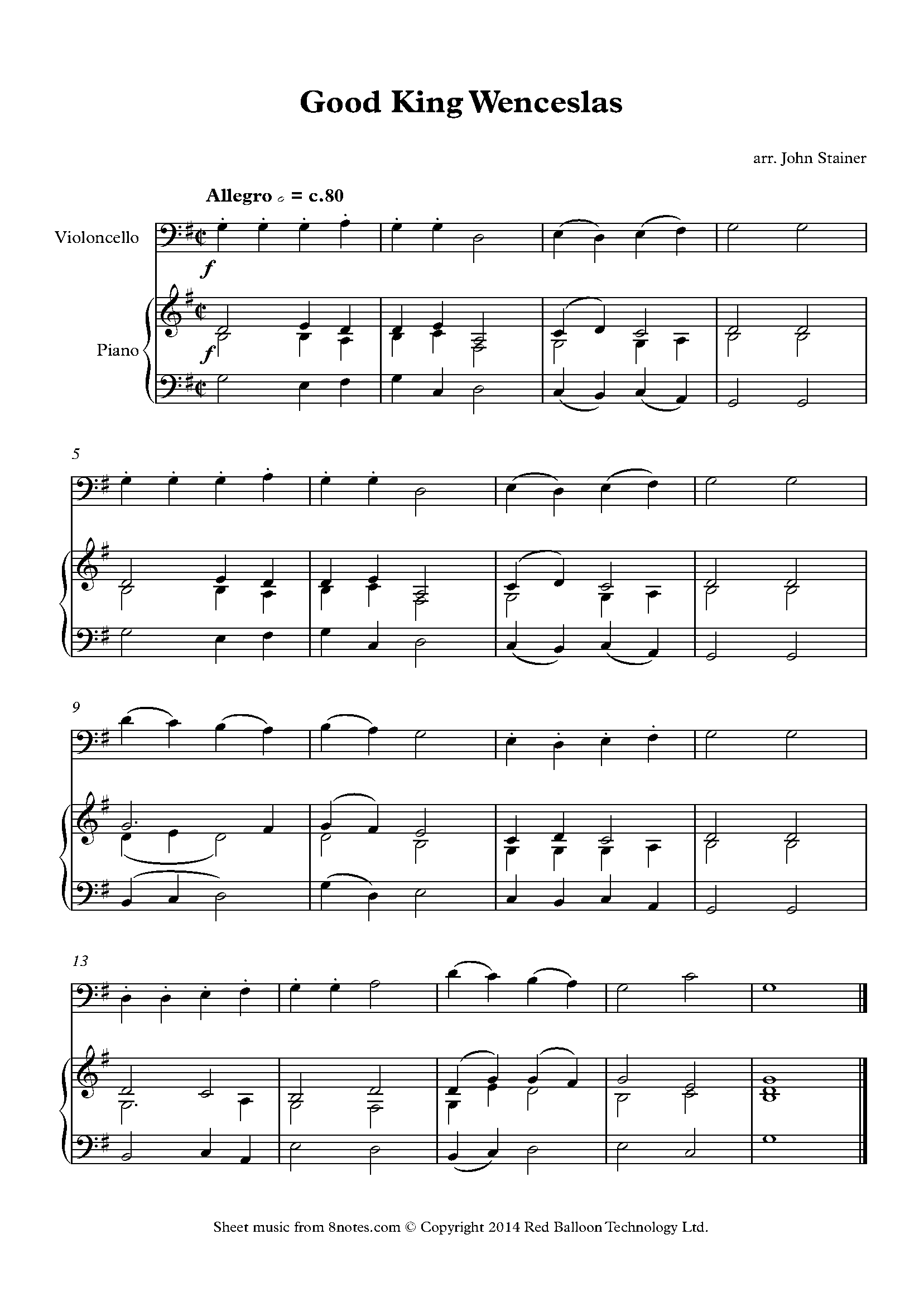 Good King Wenceslas Sheet music for Cello - 8notes.com