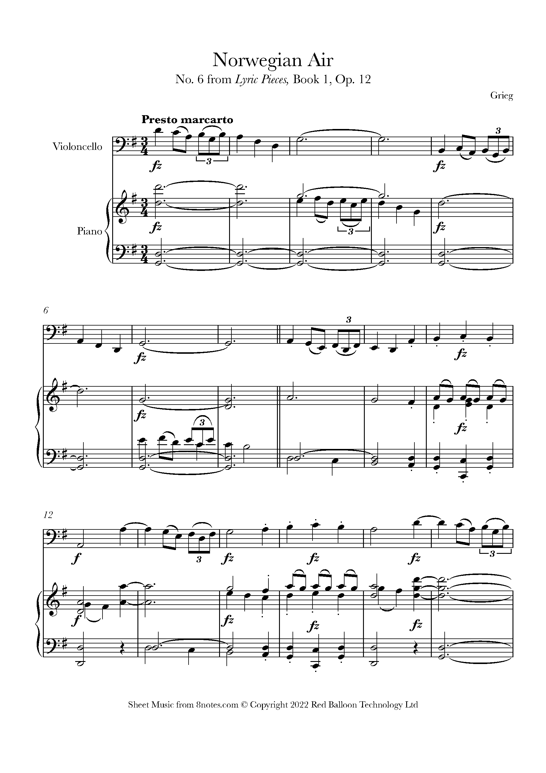 Grieg - Norwegian Air (No. 6 from Lyric Pieces, Book 1, Op. 12) Sheet ...