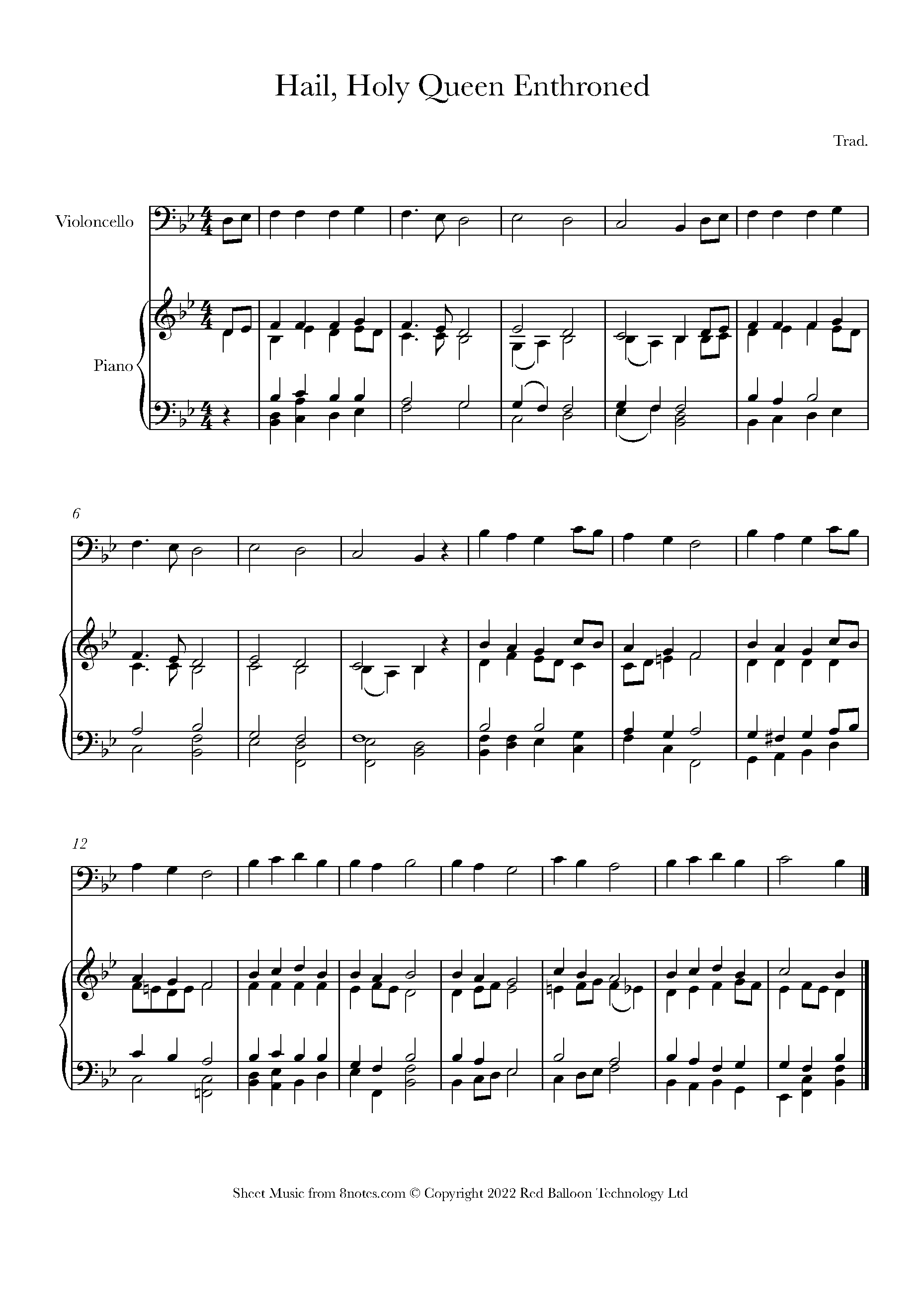 Hail, Holy Queen Enthroned Sheet music for Cello - 8notes.com