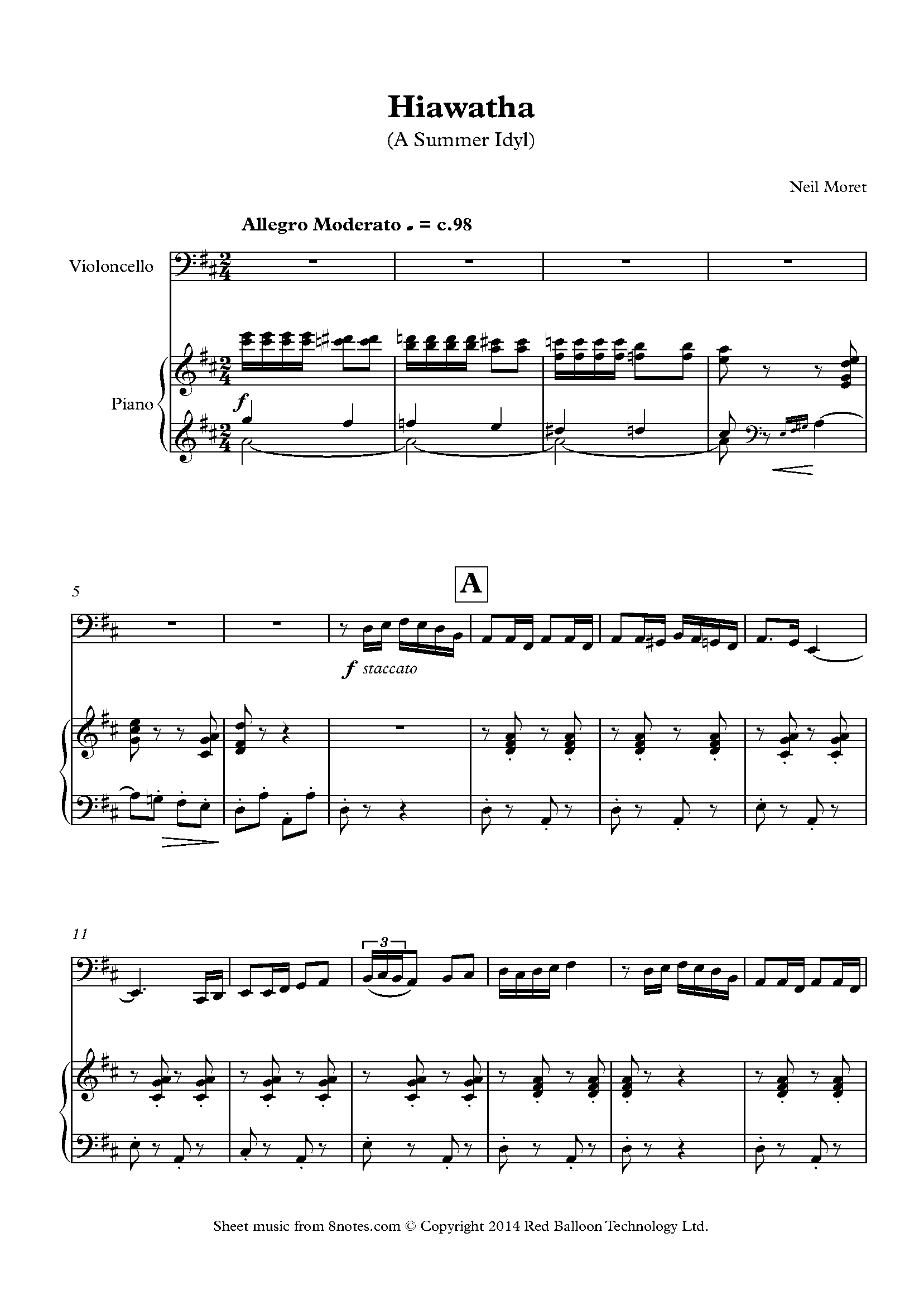 Neil Moret - Hiawatha (A Summer Idyl) Sheet music for Cello - 8notes.com