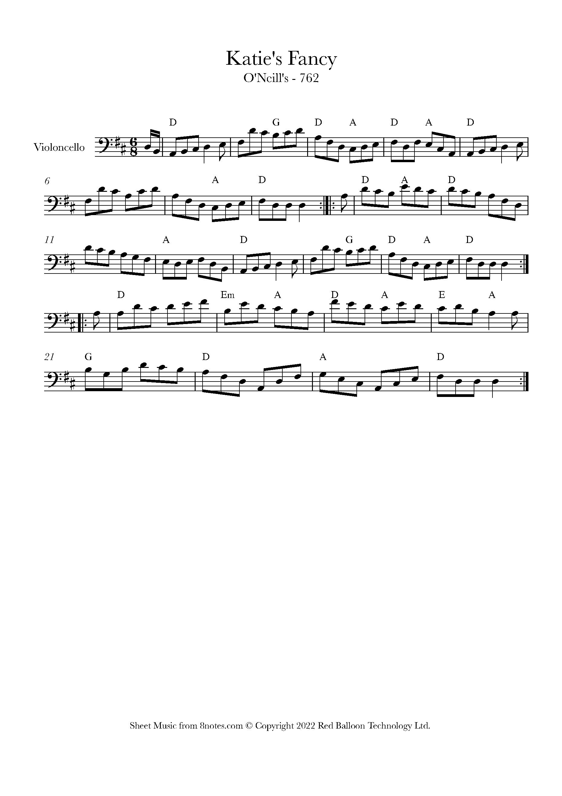 Katie's Fancy (Irish Trad.) Sheet music for Cello - 8notes.com