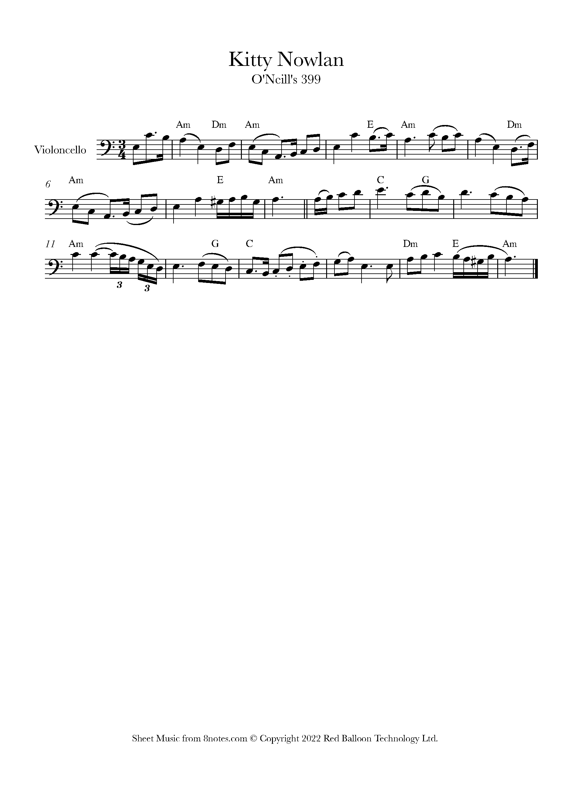 Kitty Nowlan (Irish Trad.) Sheet music for Cello - 8notes.com